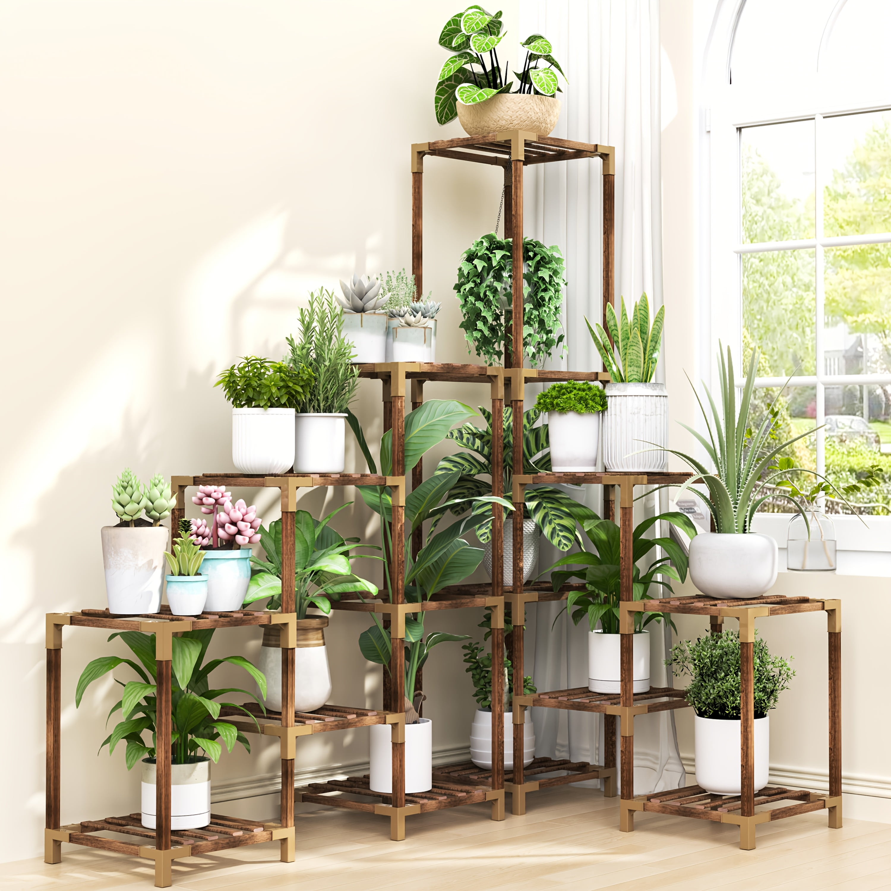 "13-Tier Corner Shelf with Hanging Space - Bohemian-Style Display Rack ...