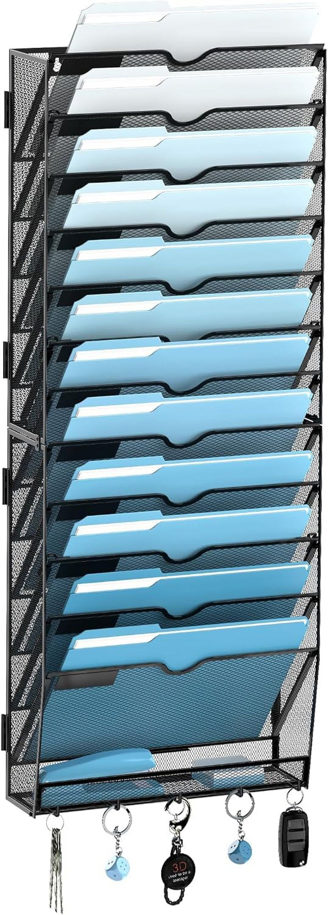 13-Tier Wall File Organizer, Wall File Holder with Hooks, Mesh Hanging ...