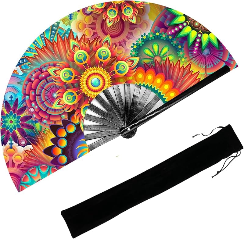 13‘’ UV Glow Large Rave Fan for Men Women, Decorative Folding Hand Fan ...