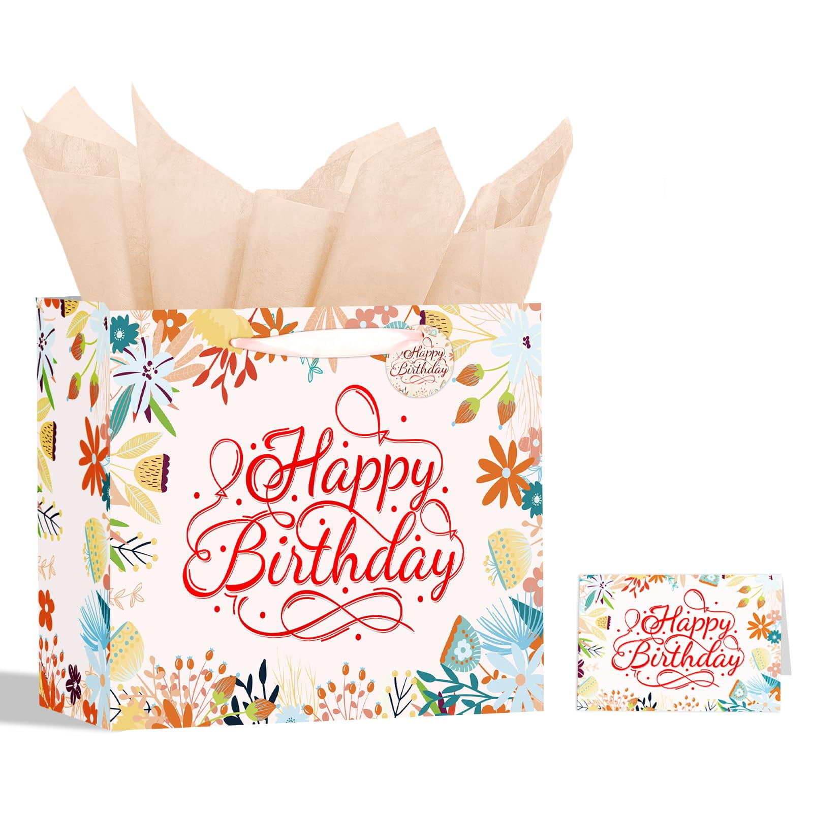 13" White Happy Birthday BDF32 Gift Bag with Tissue Paper and Greeting ...