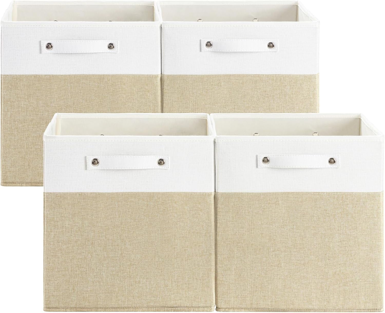 13 X 13 Inch Fine Linen Storage Bins with Handles, Fabric Cube Boxs ...