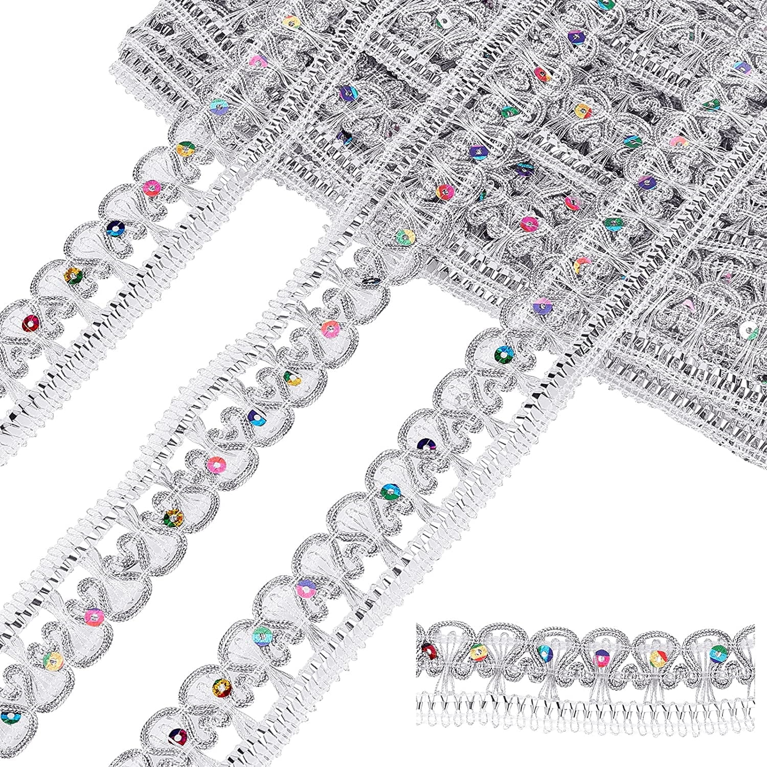 13 Yards Glitter Braid Lace Trim 1 Inch Silver Woven Ribbon Fabric Trim ...