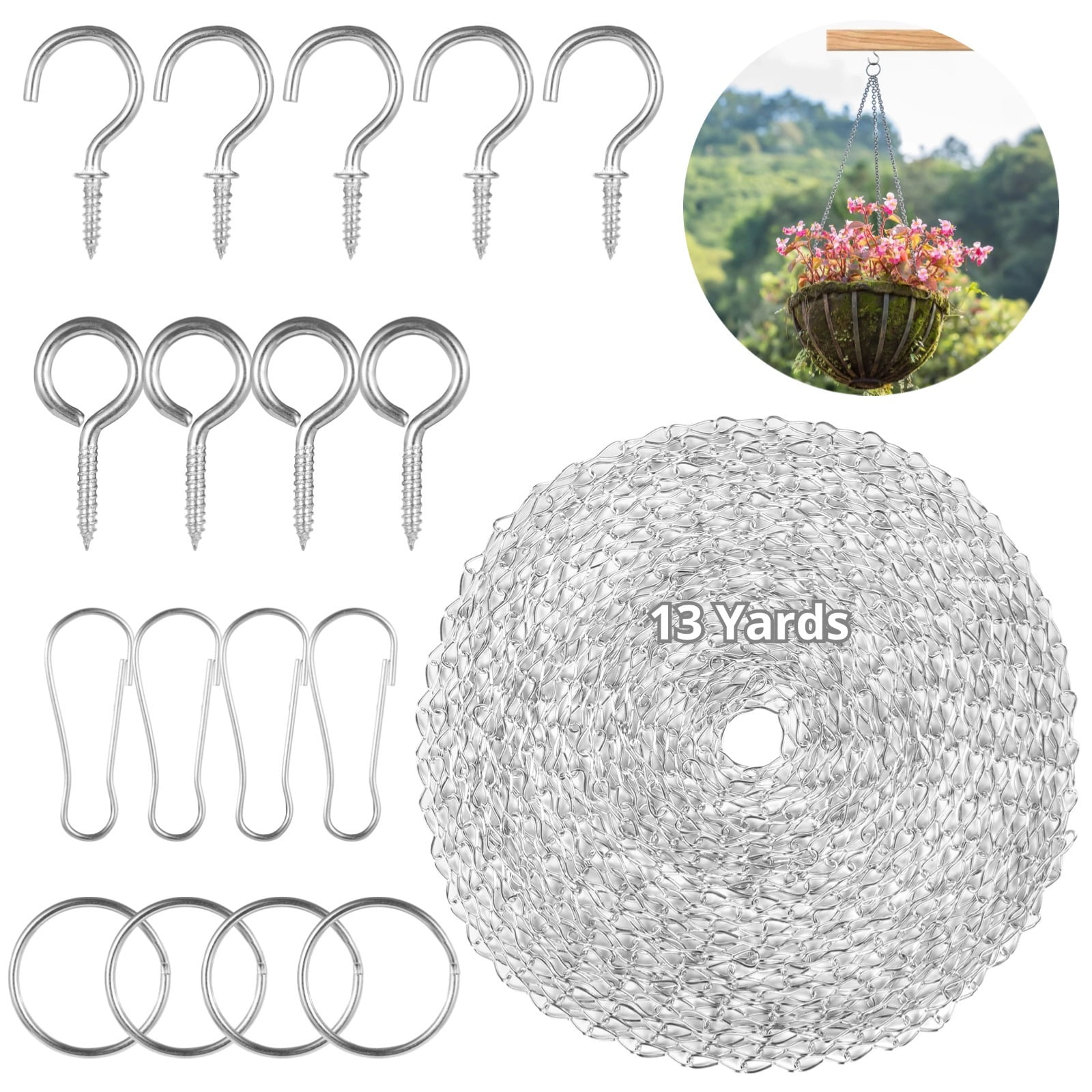 13 Yards Hanging Chain, Metal Chain Set for Hanging Plants Including 24 ...