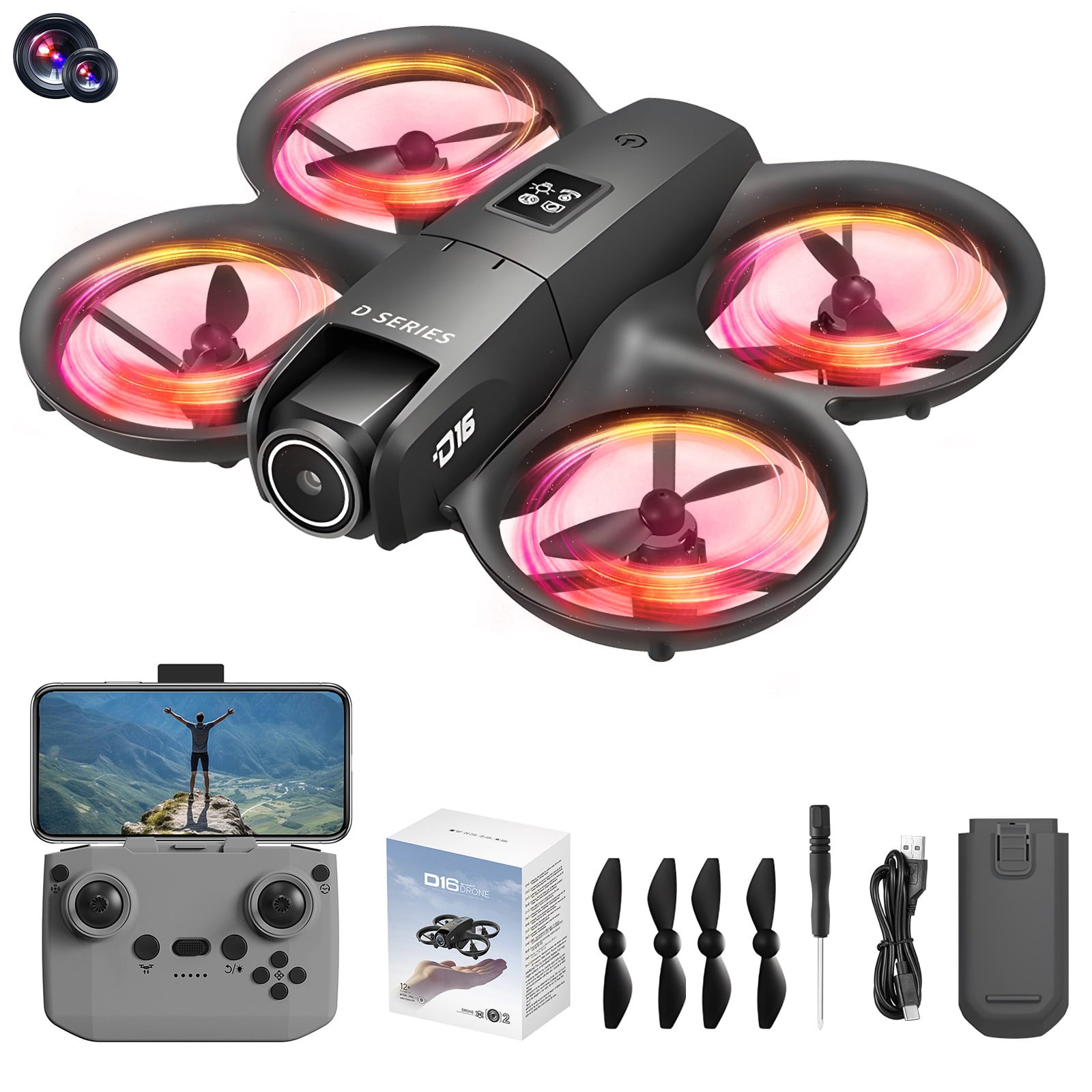 13 Year Old Boy Gifts,Drone with 180 Degree ESC Camera and Cool Light ...