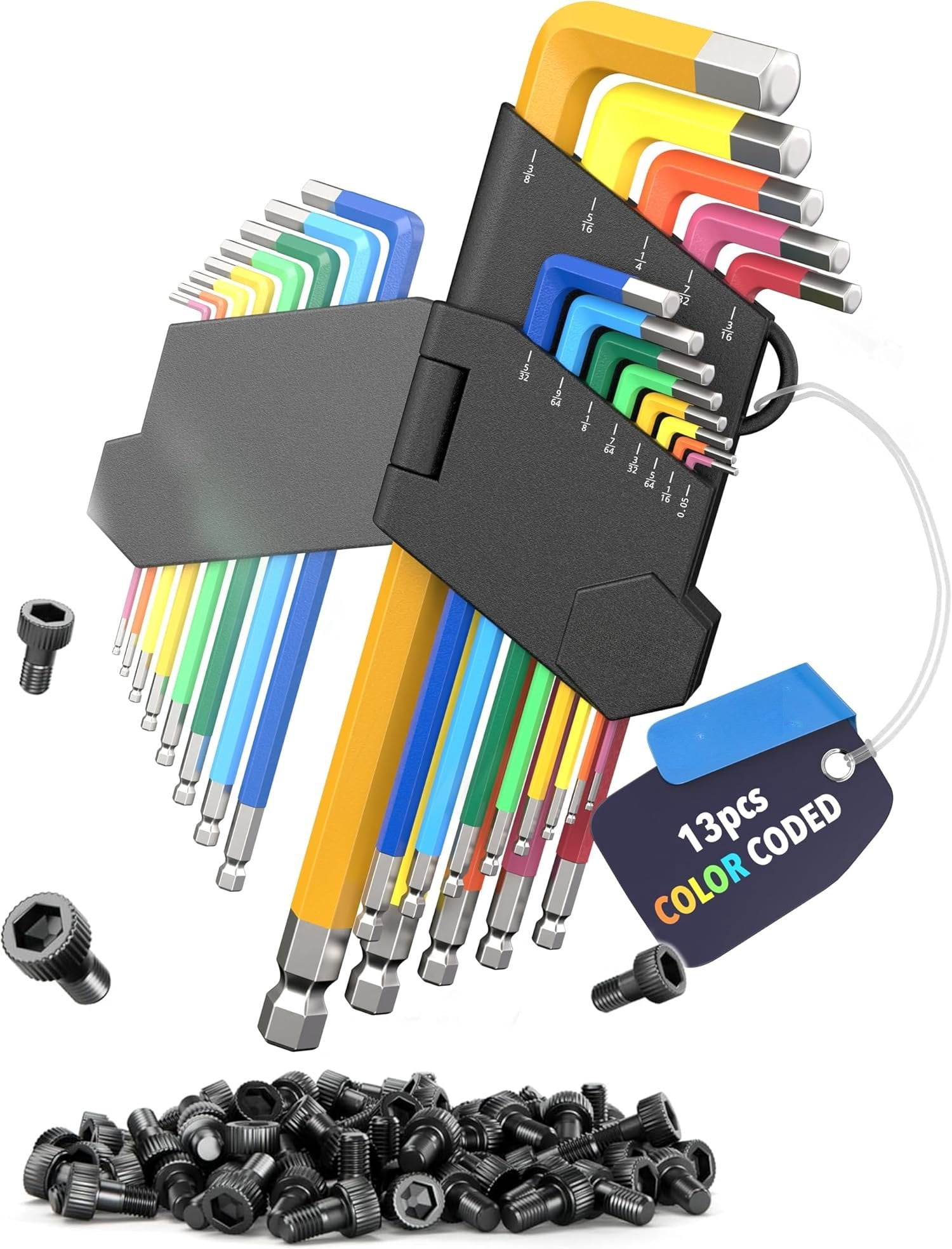 13 count SAE Allen Wrench Set Ball End Hex Color Coded L Shape Design ...