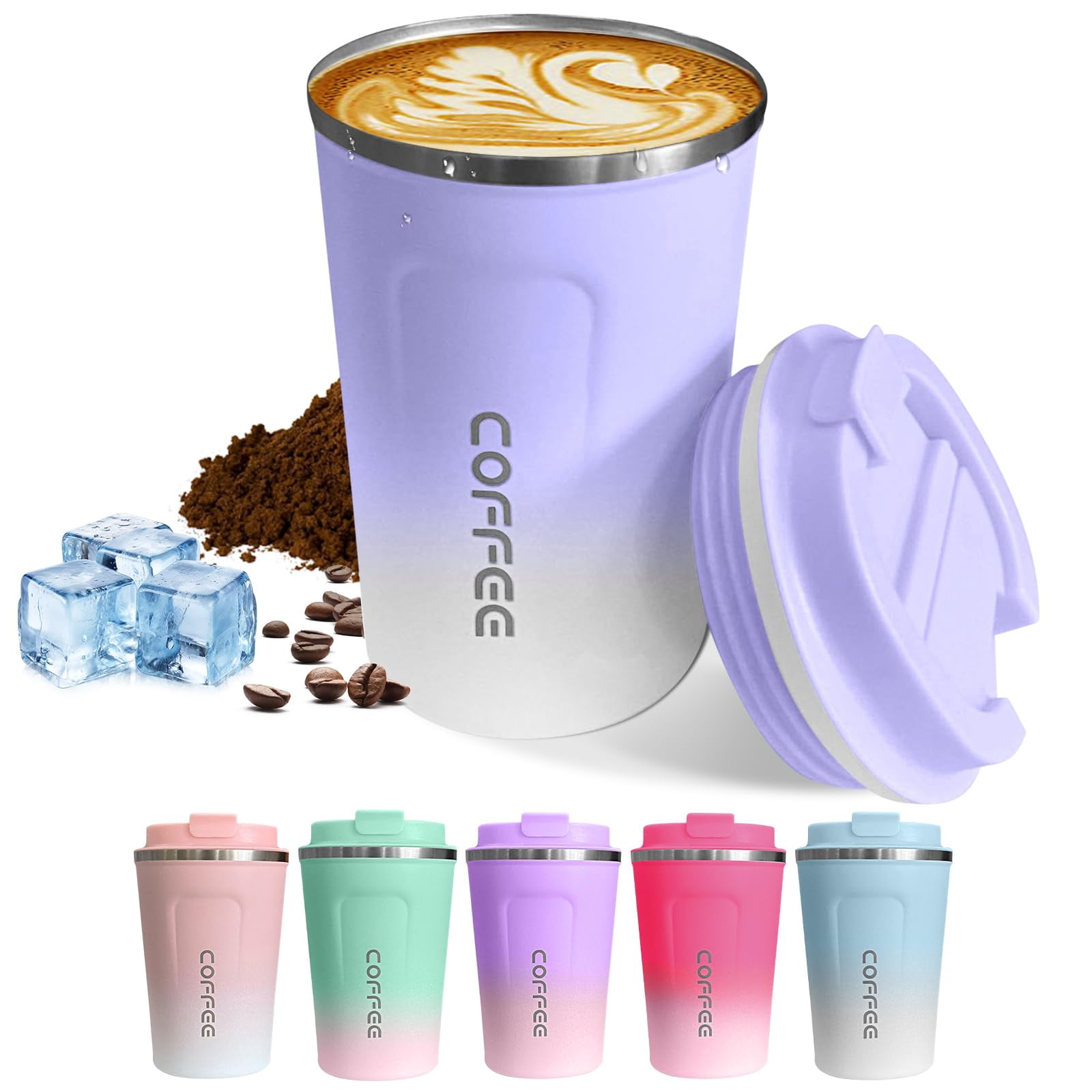 13 floz Travel Coffee Tumbler Insulated with Lid, Coffee Mugs Spill ...