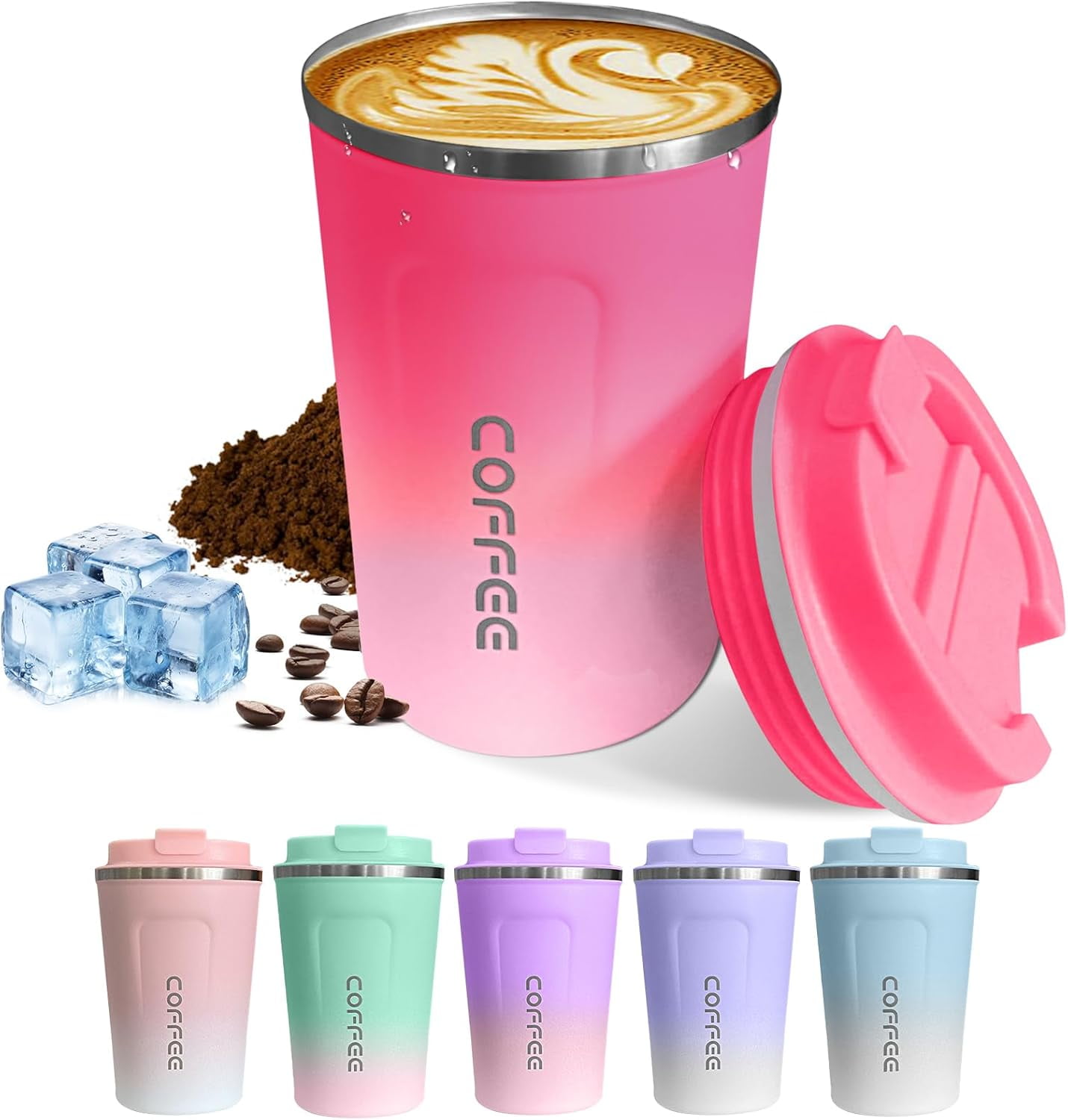 13 floz Travel Coffee Tumbler Insulated with Lid, Coffee Mugs Spill ...