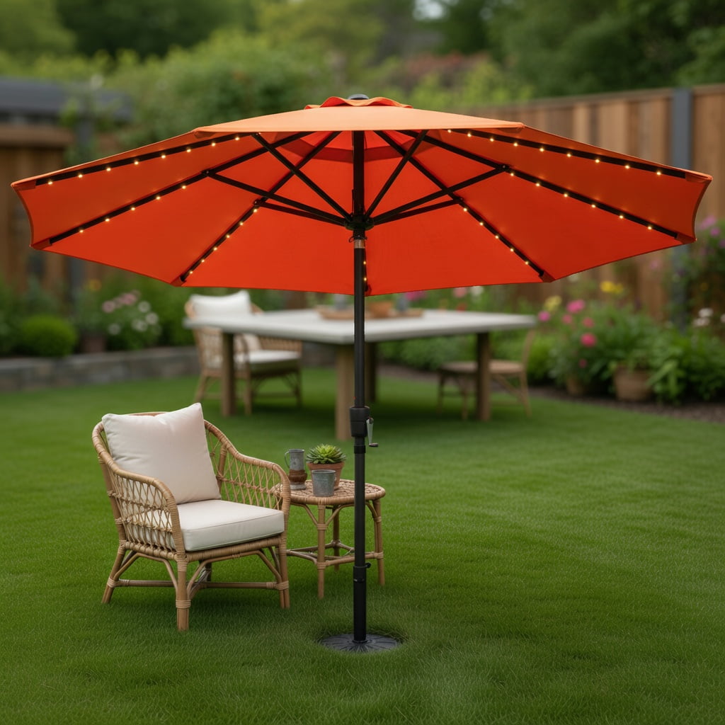 13 ft Solar LED Patio Umbrella with Crank Lift, Double-Sided Shade ...
