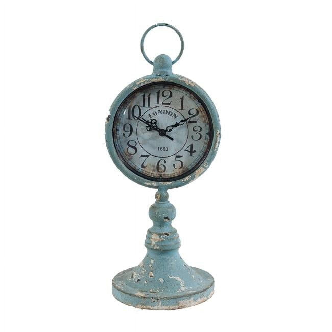 13 in. Iron, Vintage Inspired Design Decorative Table Clock - Aqua Blue ...