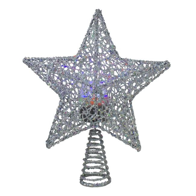 13 in. LED Lighted Silver Glittered Star with Rotating Projector ...