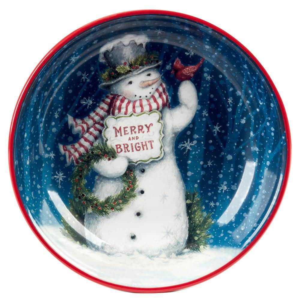13 in. Multi-Colored Earthenware Snowman Greetings Serving and Pasta ...
