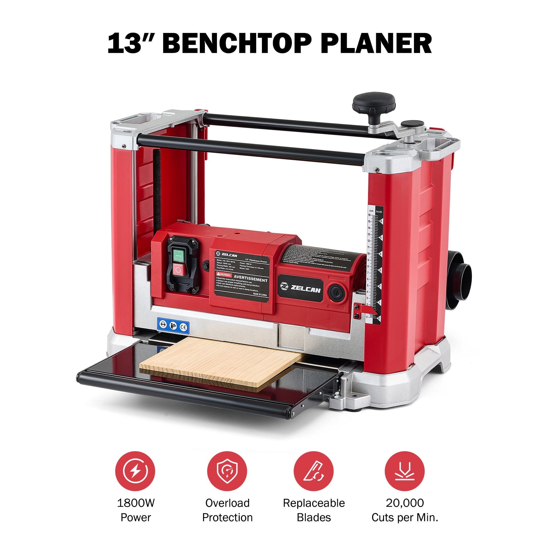 13 in Thickness Planer 1800W 15A Benchtop Wood Planer Tool Dual Blades ...