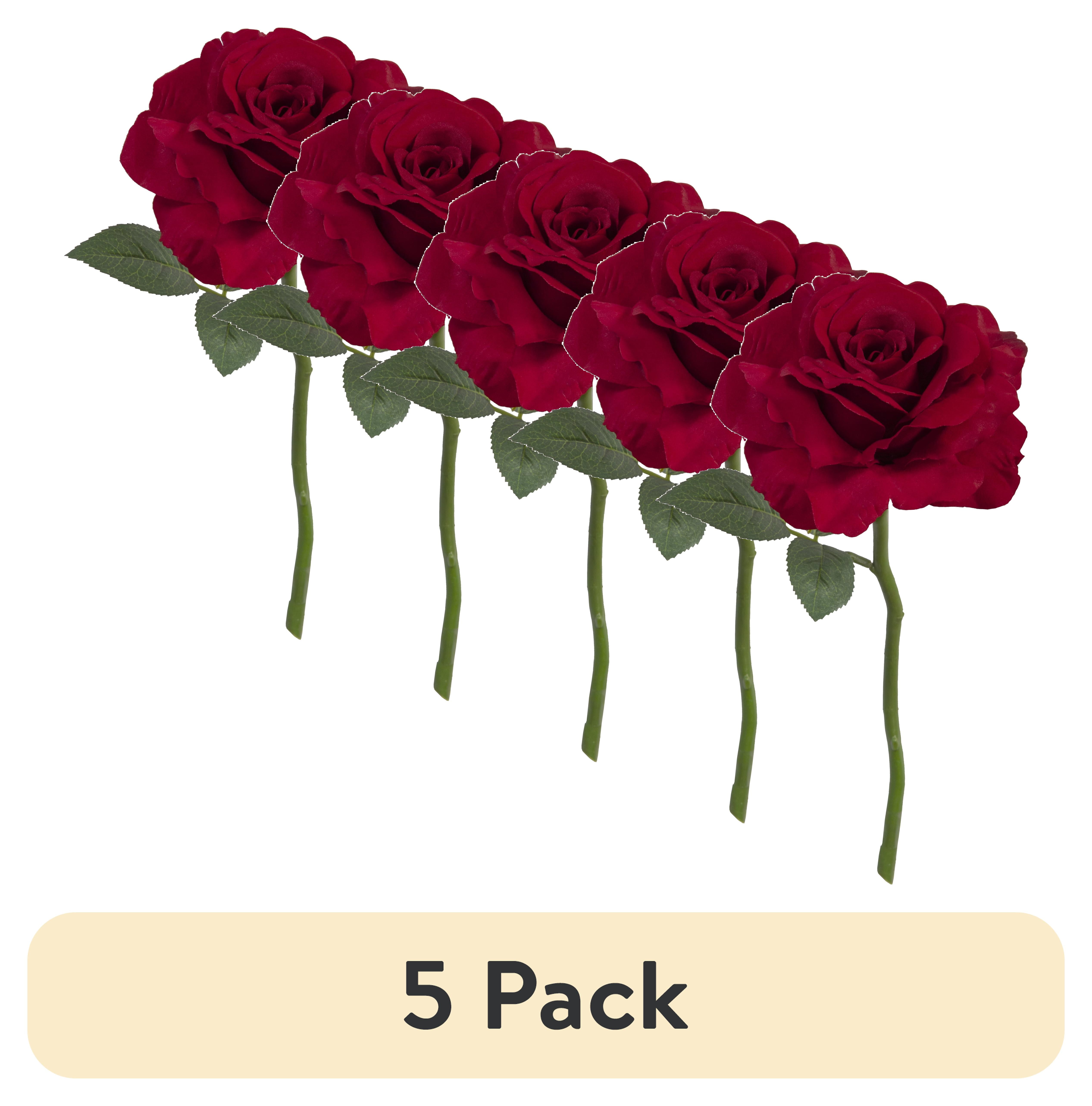 (5 pack) 13-inch Artificial Silk Red Single Head Large Rose Short Stem ...