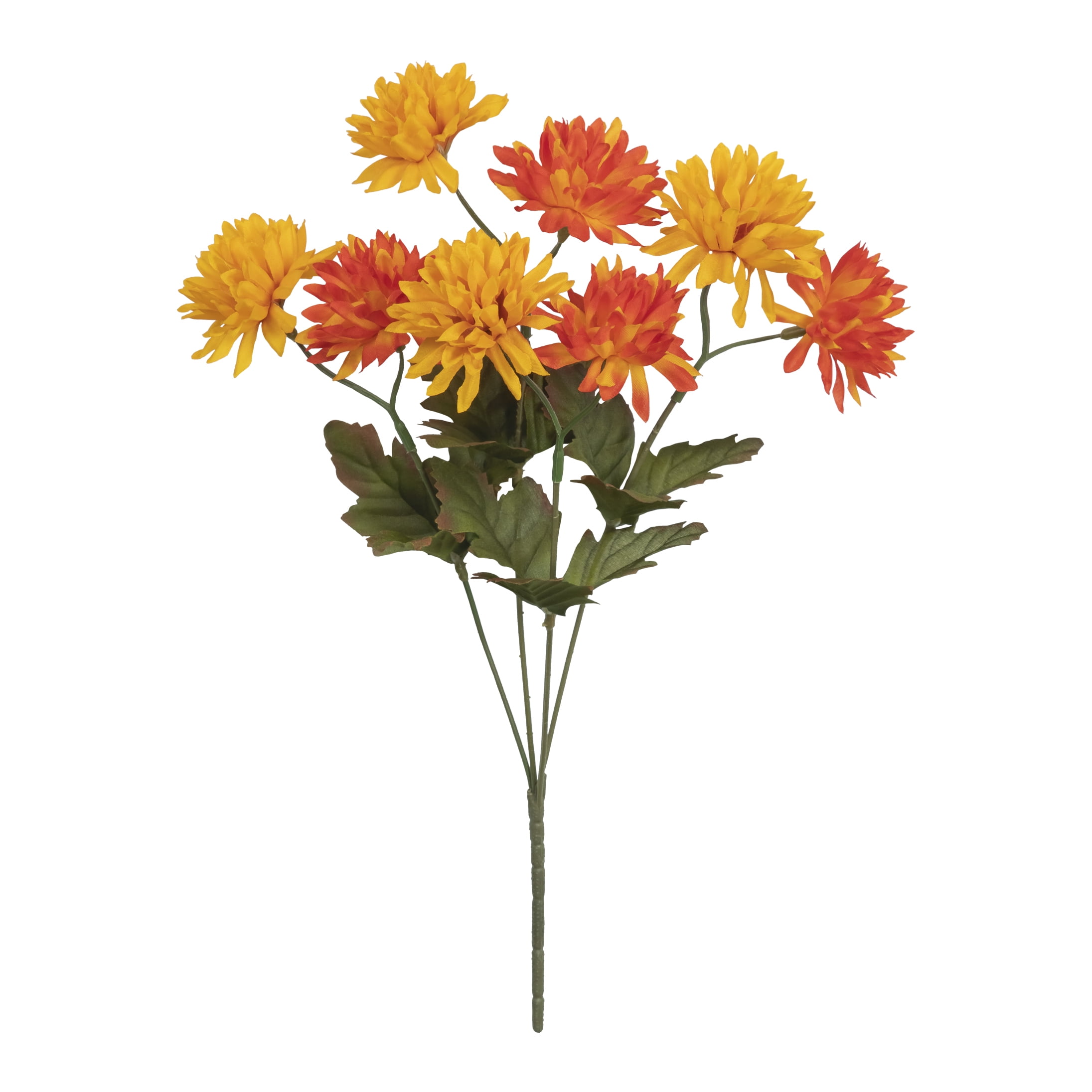 13-inch Artificial Silk Yellow & Orange Ball Mum Fall Pick, for Indoor ...