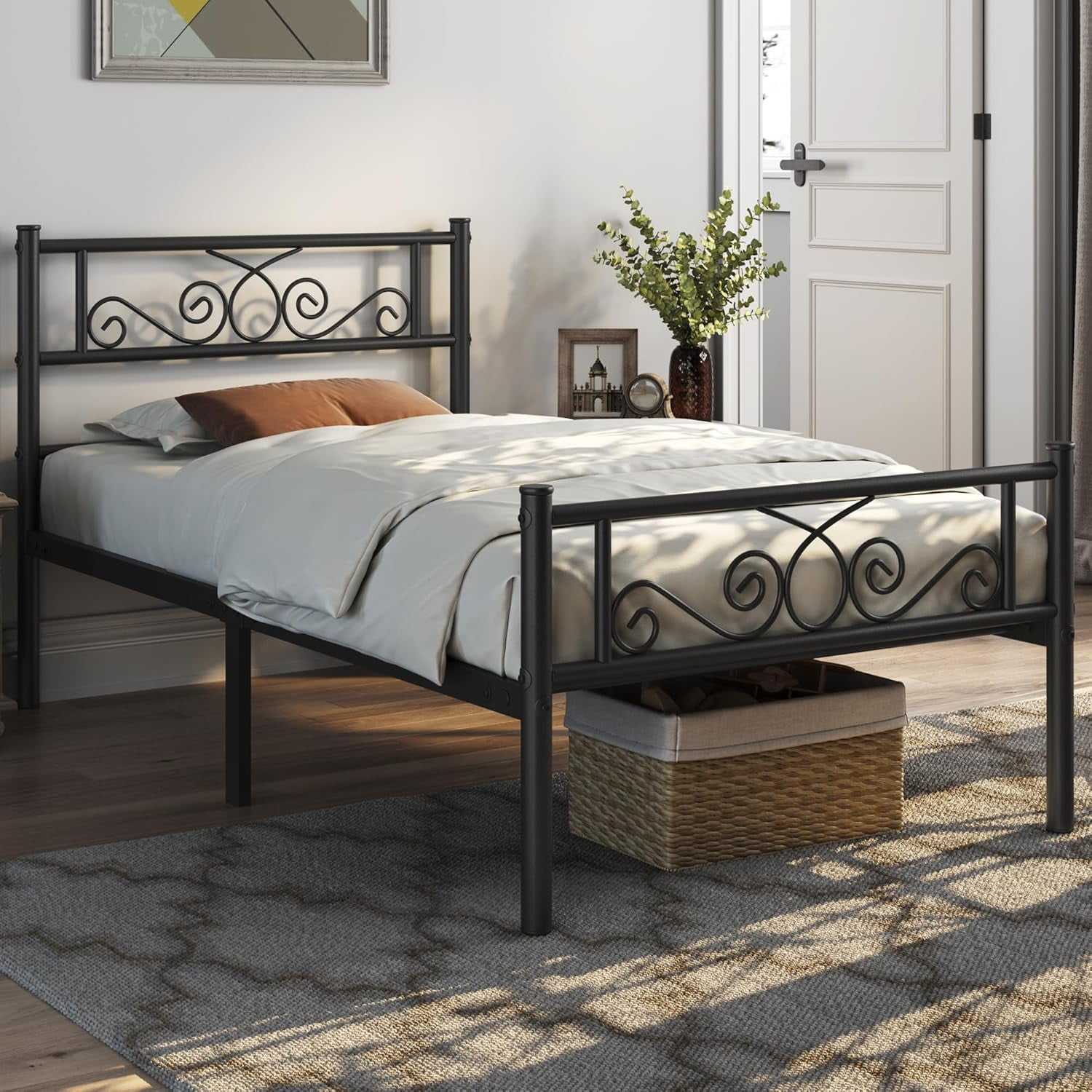 13 inch Classic Metal Bed Frame with Headboard Mattress Foundation ...