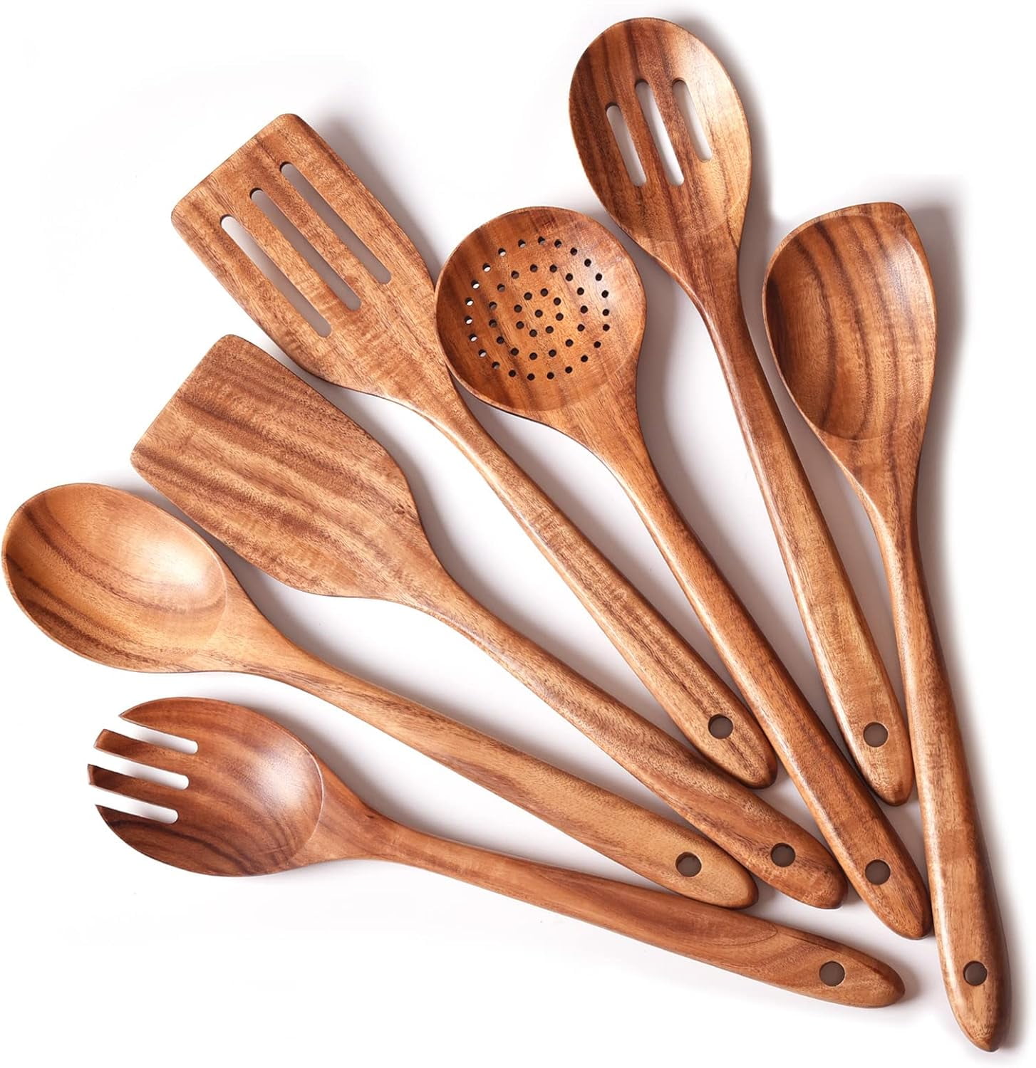 Long Wooden Spoons for Cooking, Natural Teak Wooden Kitchen Utensil Set ...