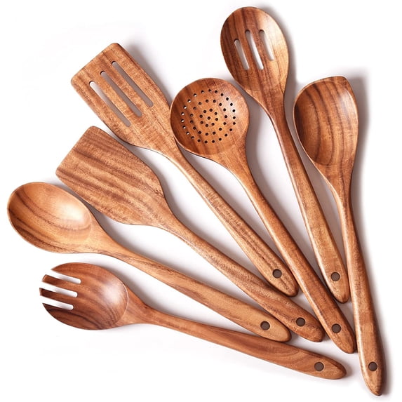 13 inch Long Wooden Utensils for Cooking, Long Handle Wooden Spoons for ...