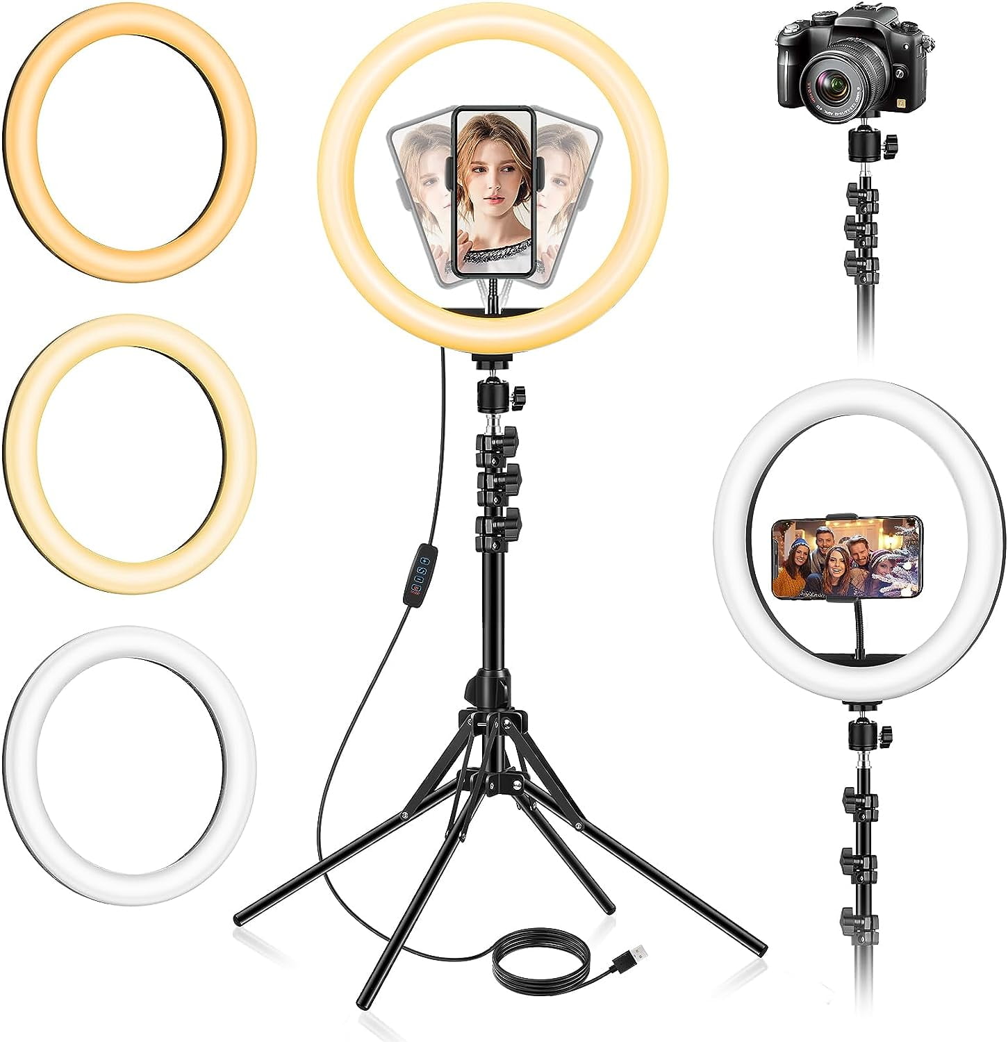 13 inch Ring Light with Floor Stand(Ringlight Kit Totally 70.6" Tall ...