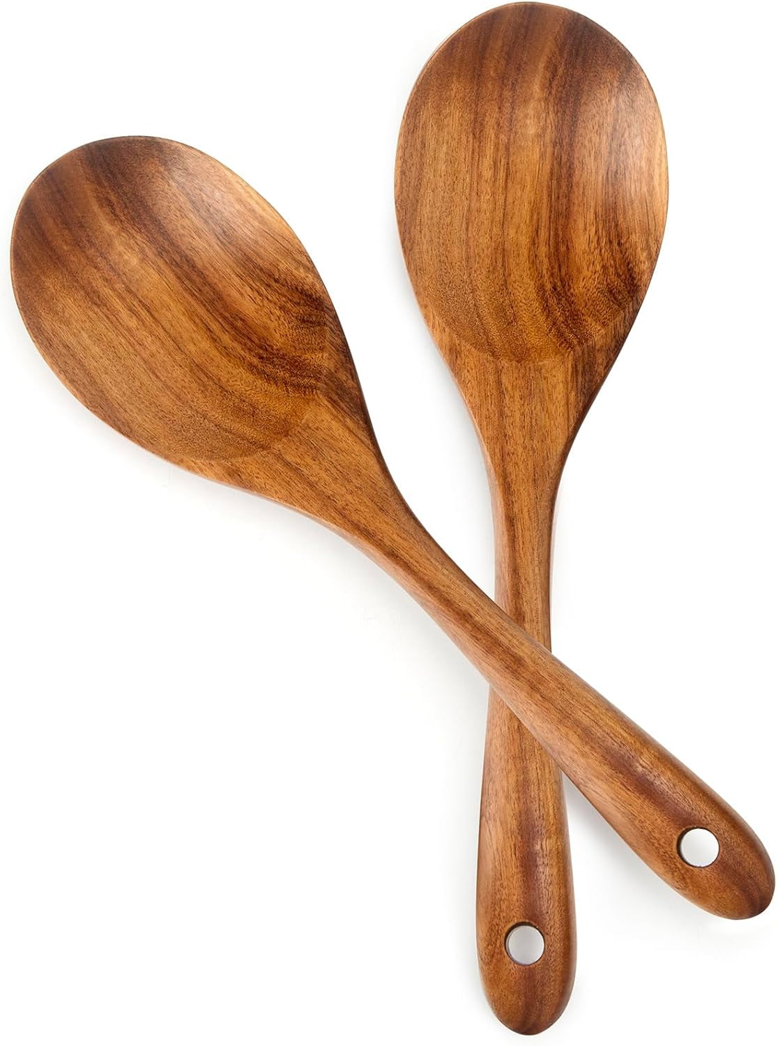 13-inch teak wood salad serving spoon pack of 2, wood cooking spoons ...