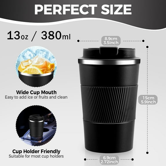 13 oz Stainless Steel Insulated Travel Coffee Mug with Flip Lid Bulk 8 ...
