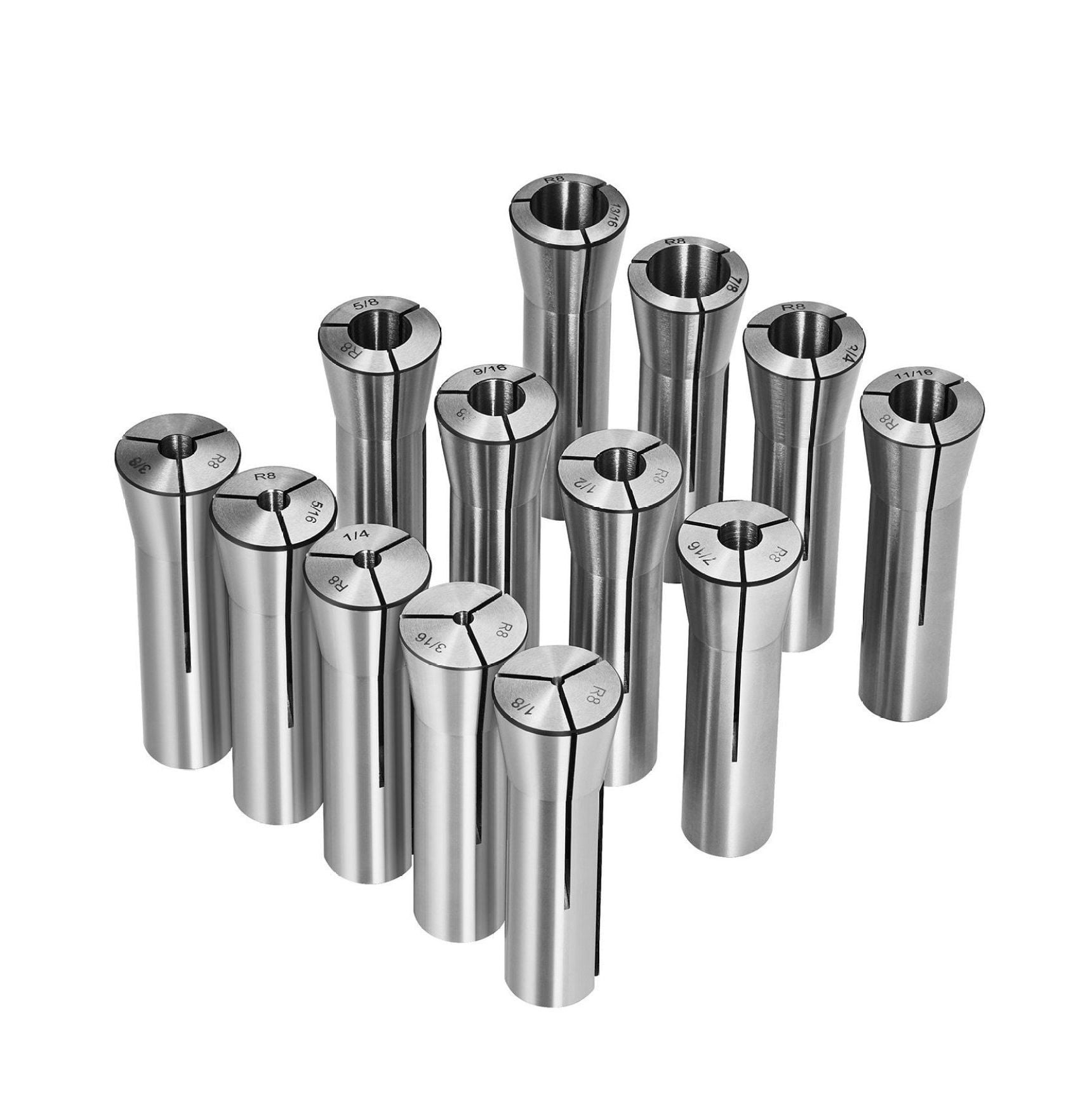 13 pcs Precision R8 Collet Set, 1/8'' - 7/8'', 45# Alloy Steel Mill ...