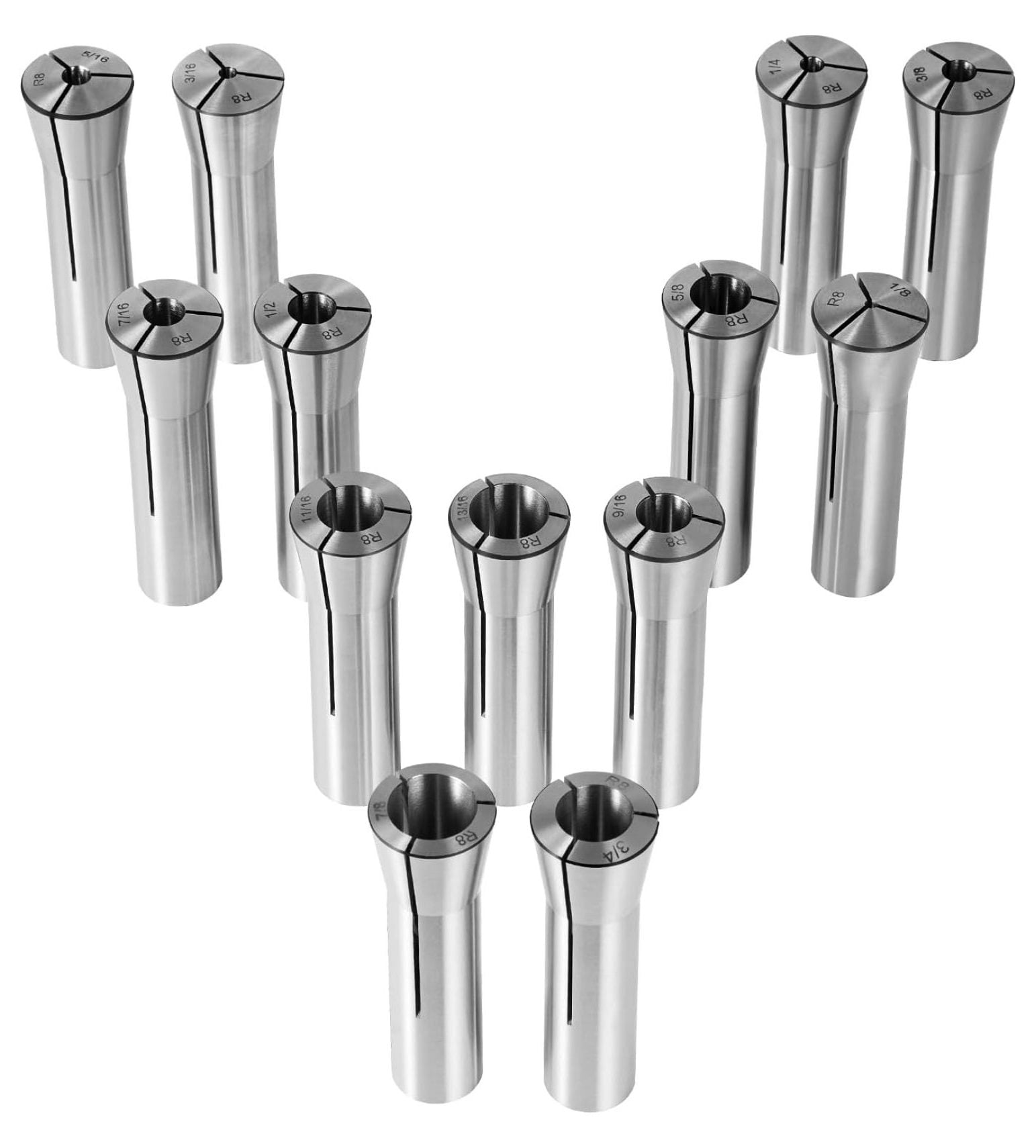13 pcs Precision R8 Collet Set, 1/8'' - 7/8'', 45# Mill Collet Chuck 0. ...