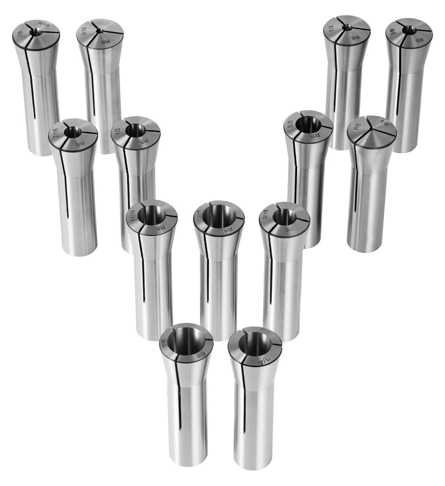 13 pcs Precision R8 Collet Set, 1/8'' - 7/8'', 45# Mill Collet Chuck 0. ...