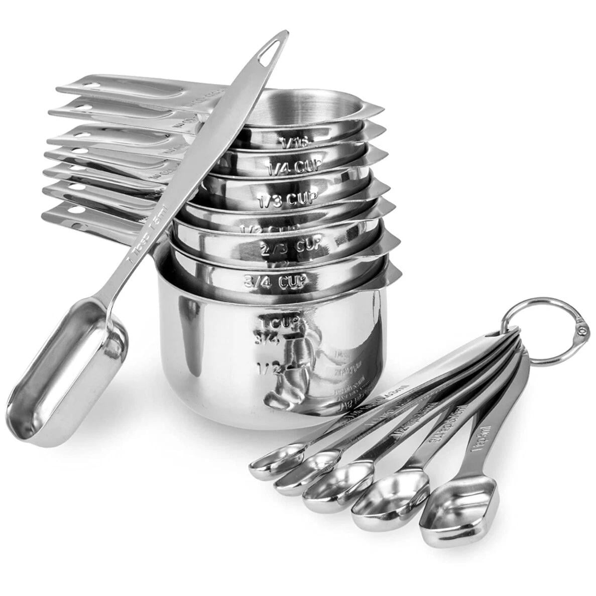 13-piece Measuring Cups and Spoons Set, 18/8 Stainless Steel Heavy Duty ...