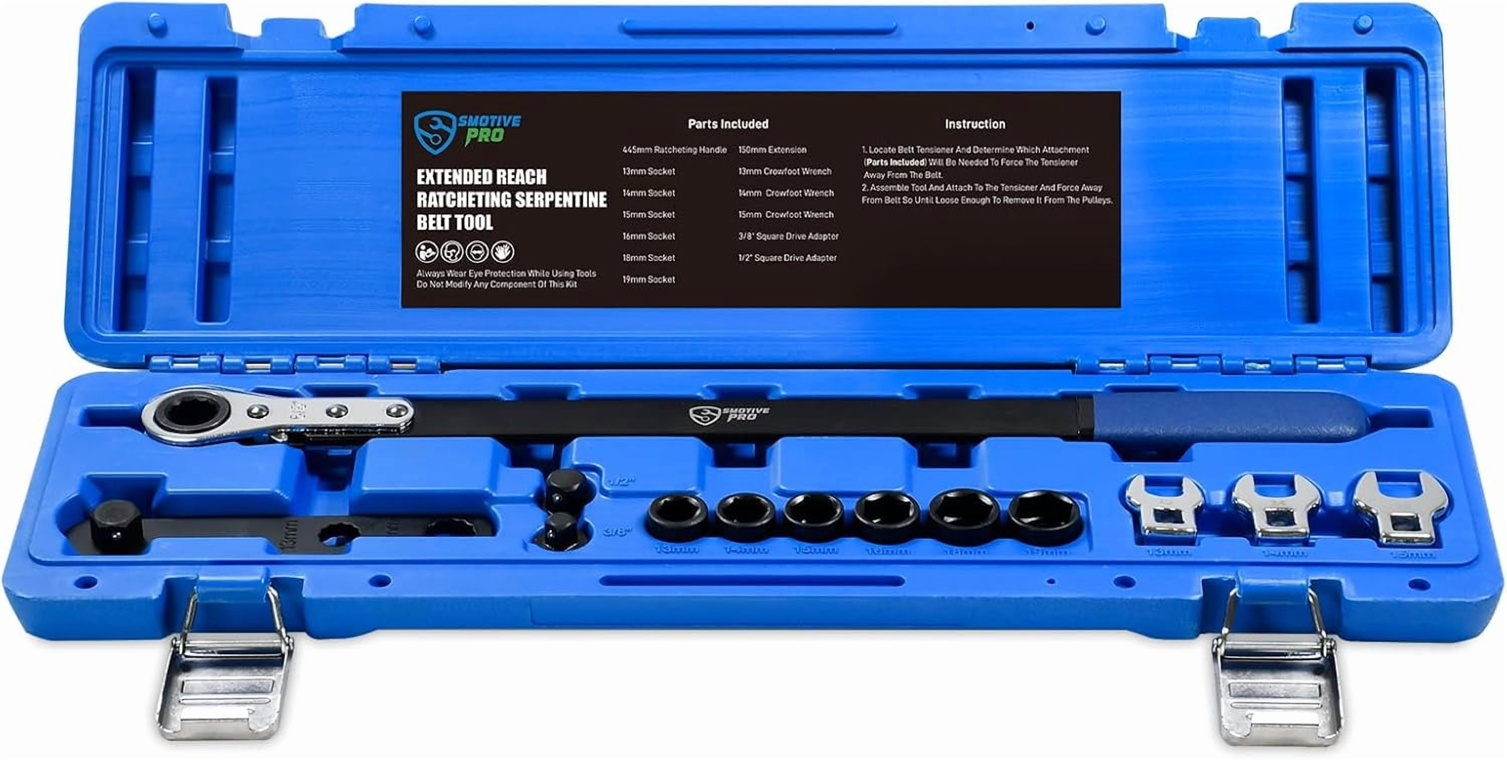 13-piece extended-reach ratcheting serpentine belt tool kit with ...