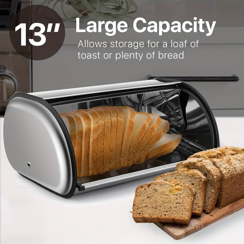 13 "stainless Steel Roll Top Bread Box, Suitable For Countertop Bread ...