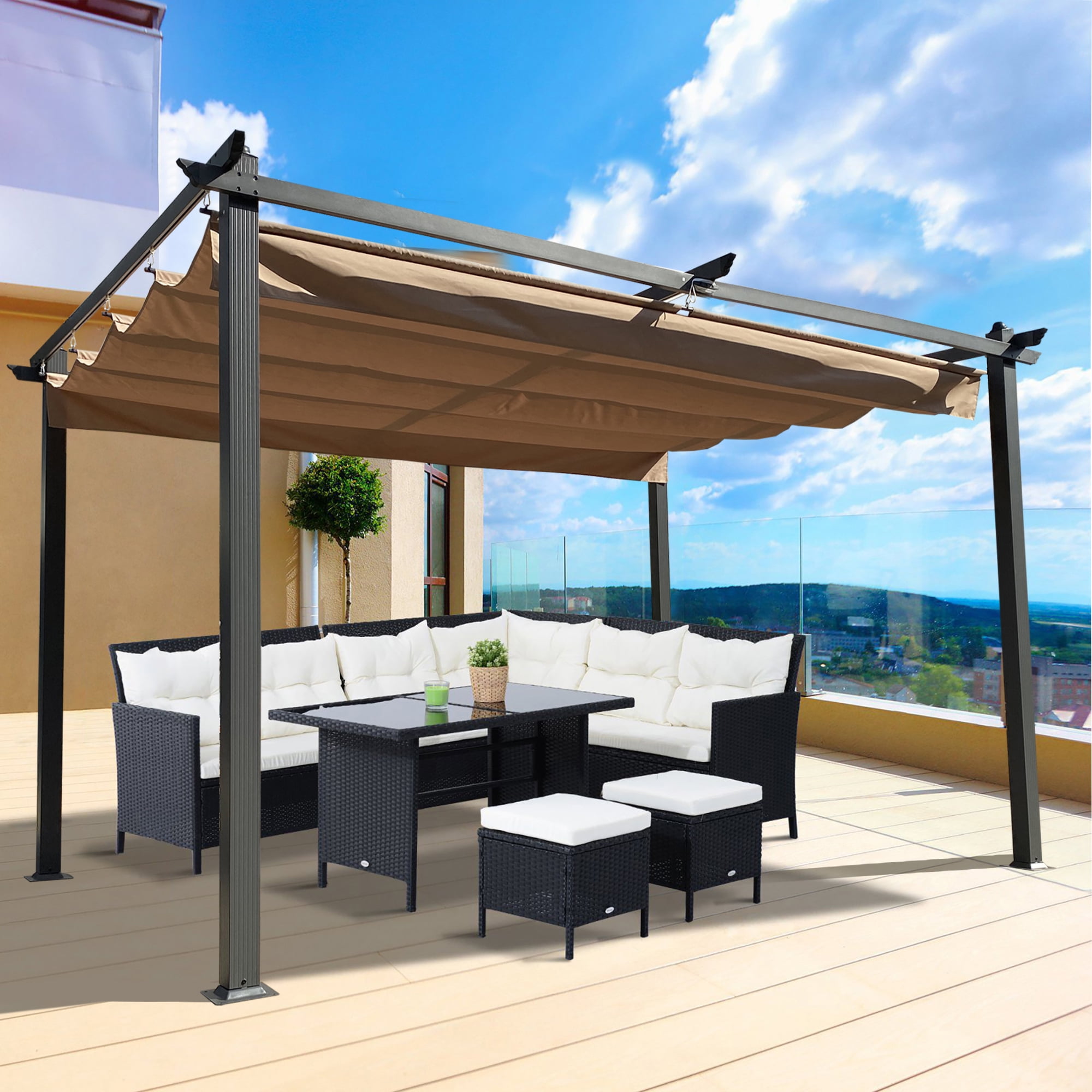 13 x 10 Ft Outdoor Patio Retractable Pergola With Canopy Sun shelter ...