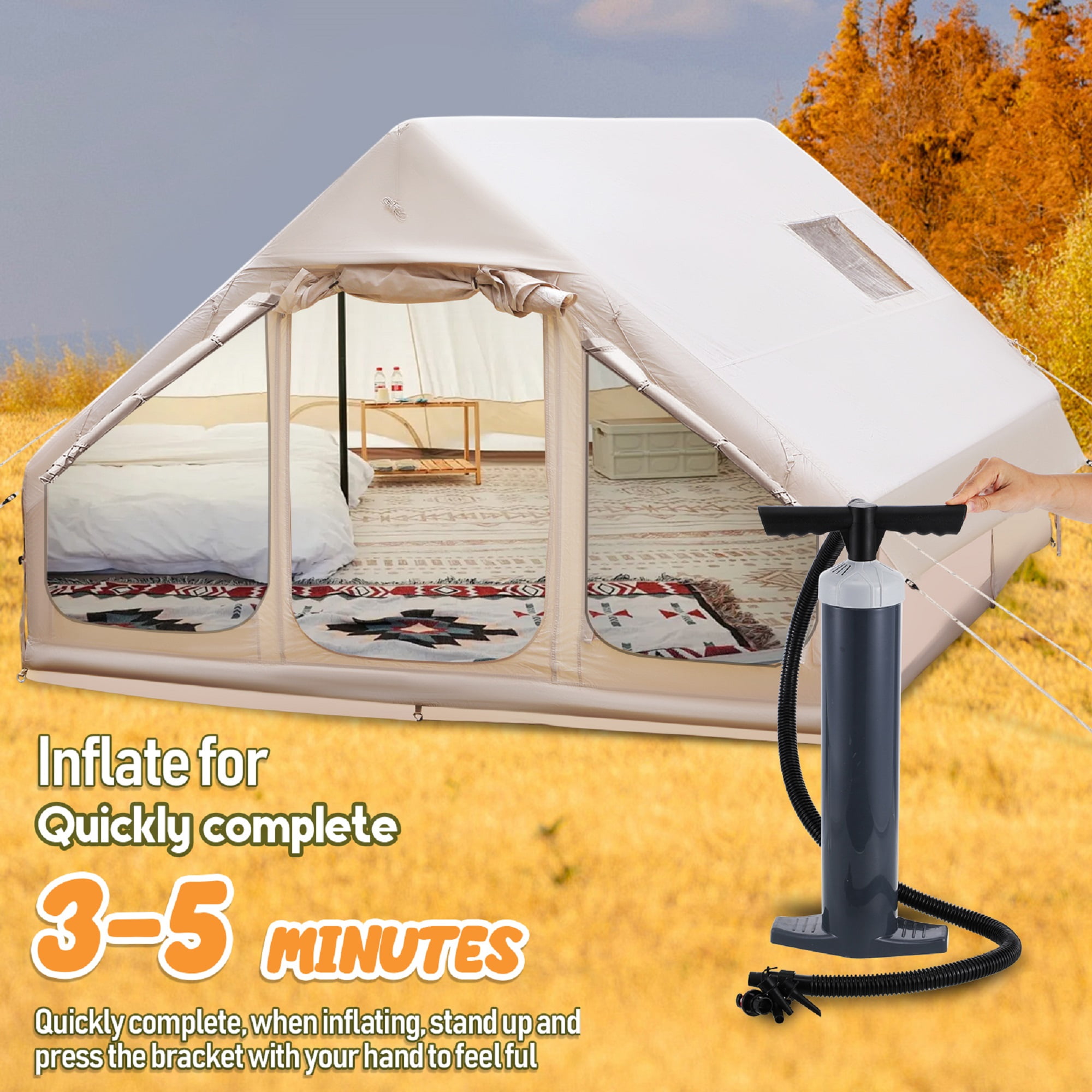 13' x 10' Inflatable Tent for Camping, 6-8 People Blow up Tent ...