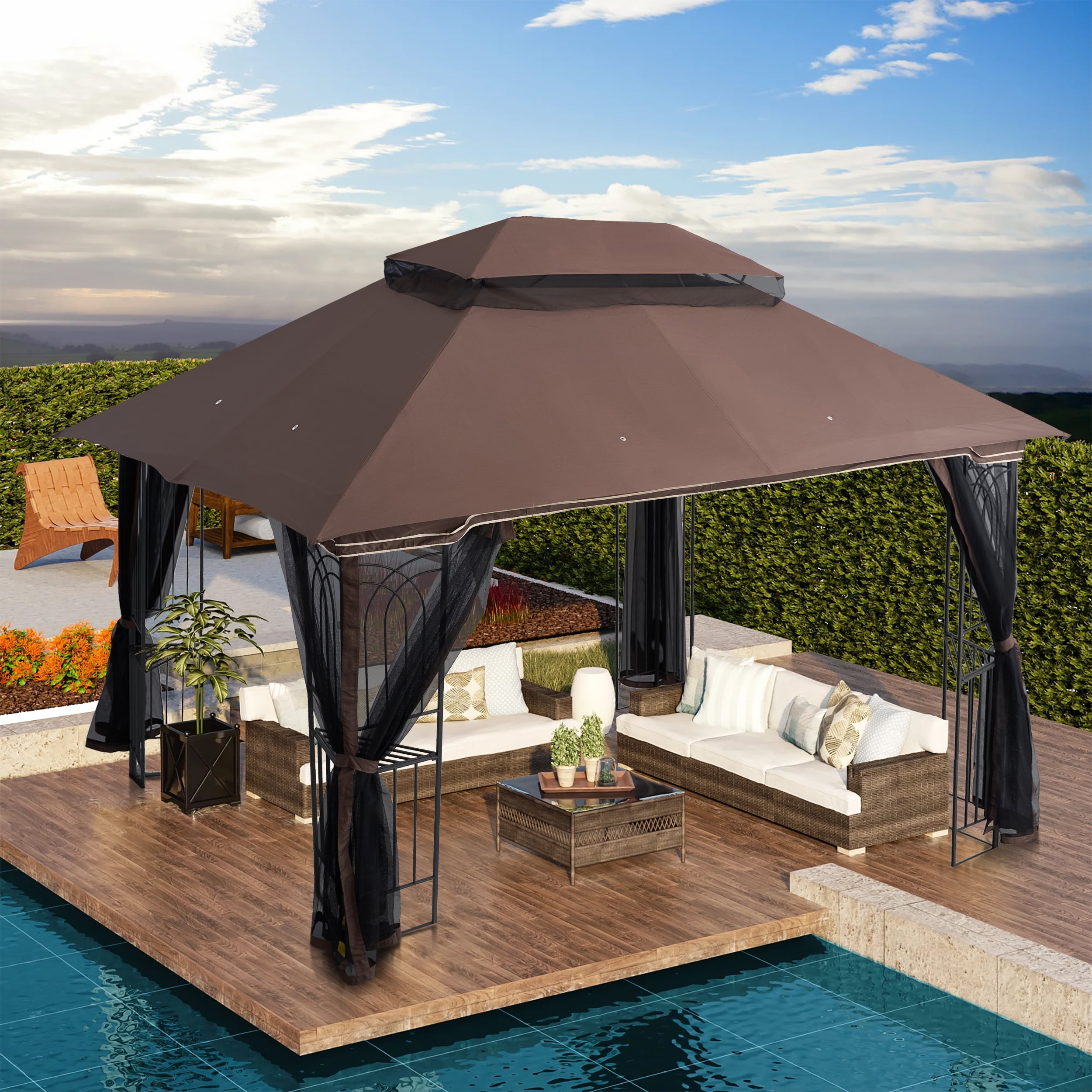 13' x 10' Outdoor Canopy Gazebo With Ventilated Double Roof And ...