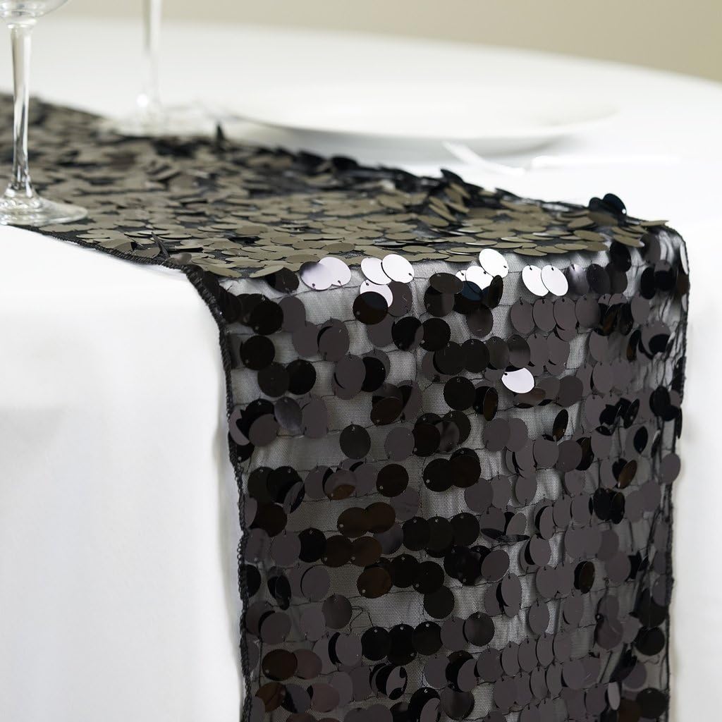 13 x 108-Inch Black Payette XL Sequin Table Top Runner - Wedding Party ...