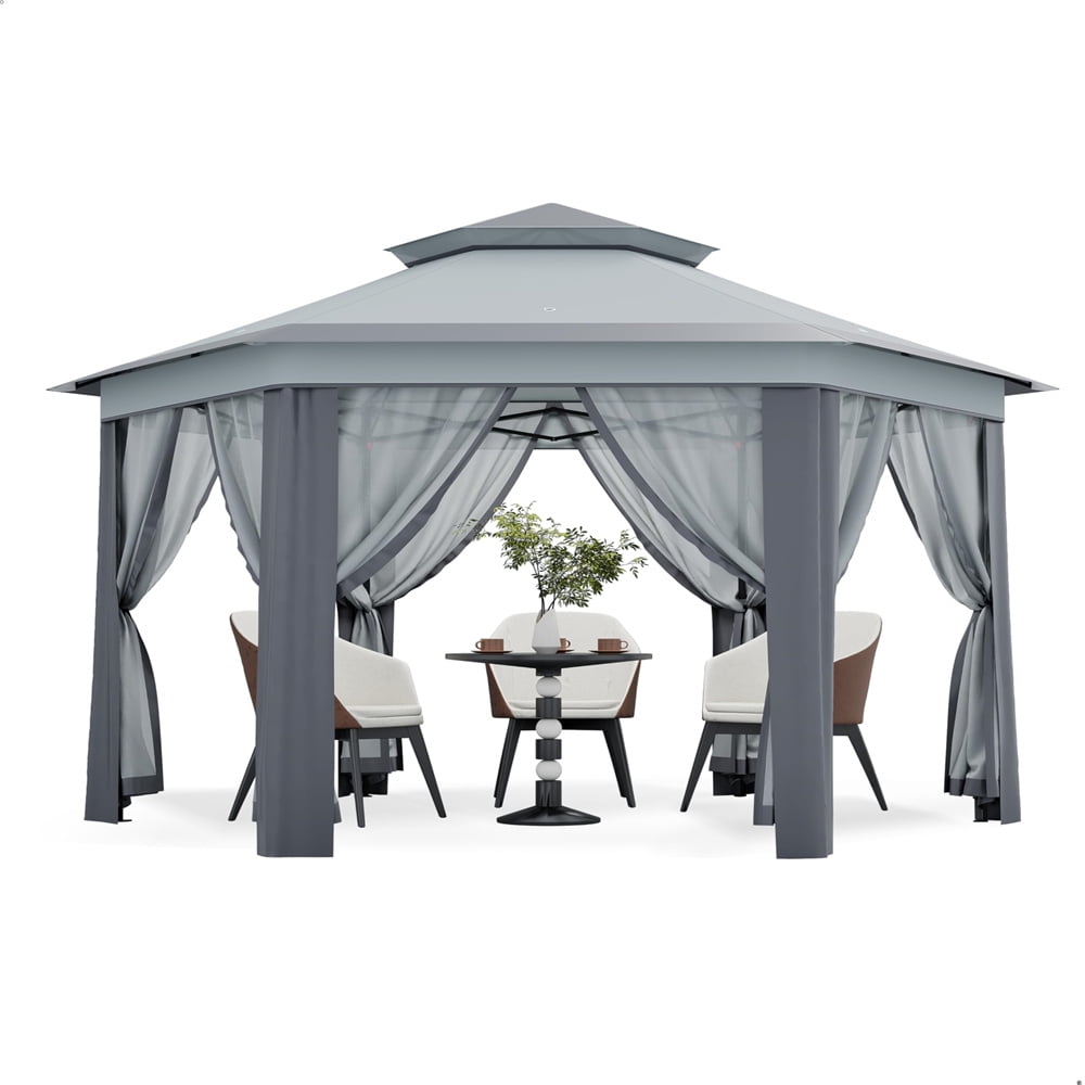 13 x 13 Ft Pop Up Hexagonal Gazebo, Outdoor Canopy Shelter, Pop up ...