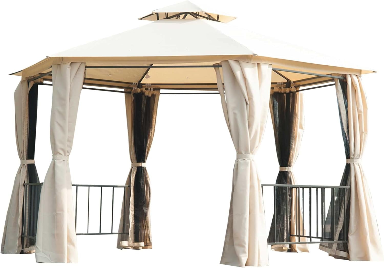 13' x 13' Patio Gazebo, Double Roof Hexagon Outdoor Gazebo Canopy ...