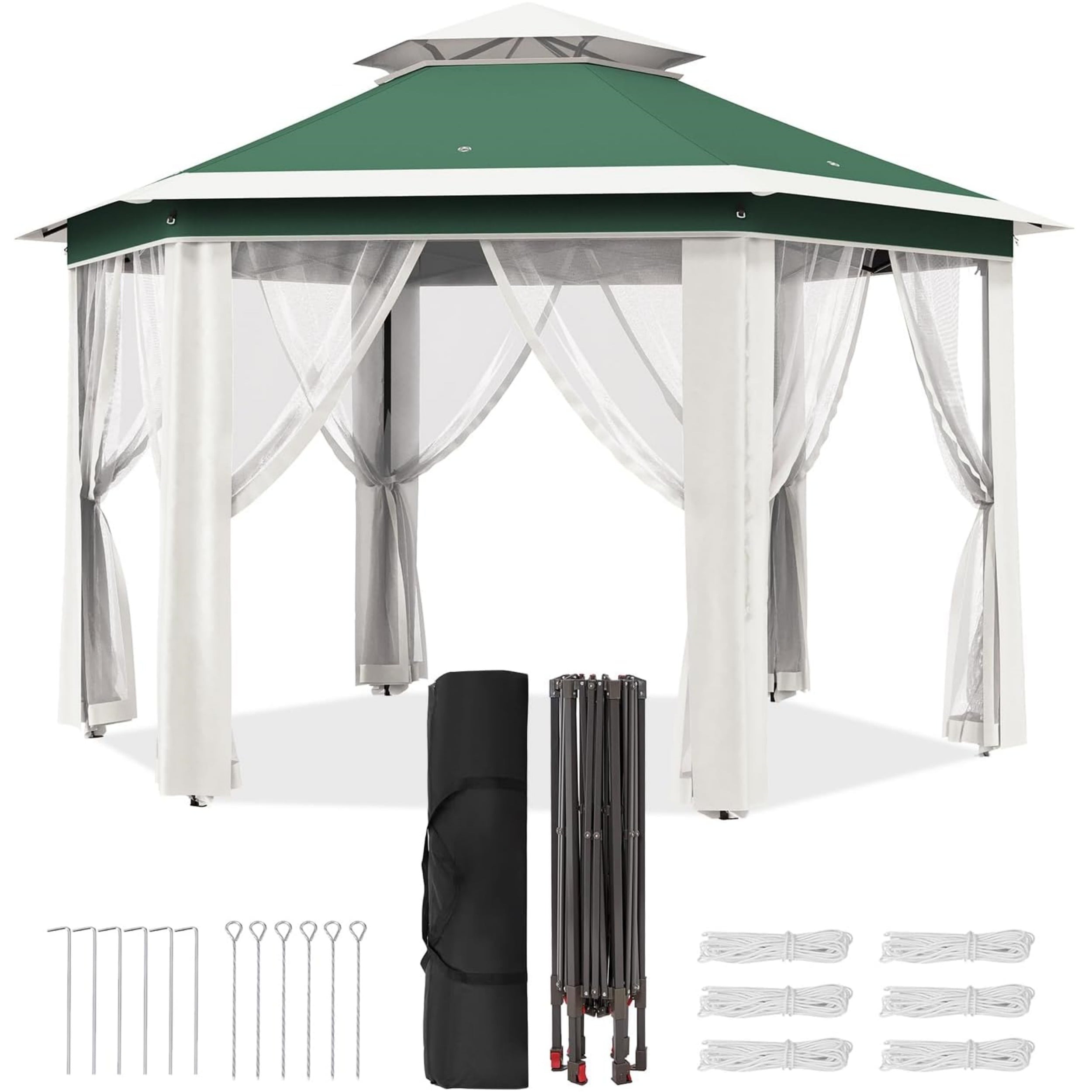 13' x 13' Pop Up Gazebo, Hexagonal Canopy Shelter with 6 Zippered Mesh Netting, Event Tent with ...