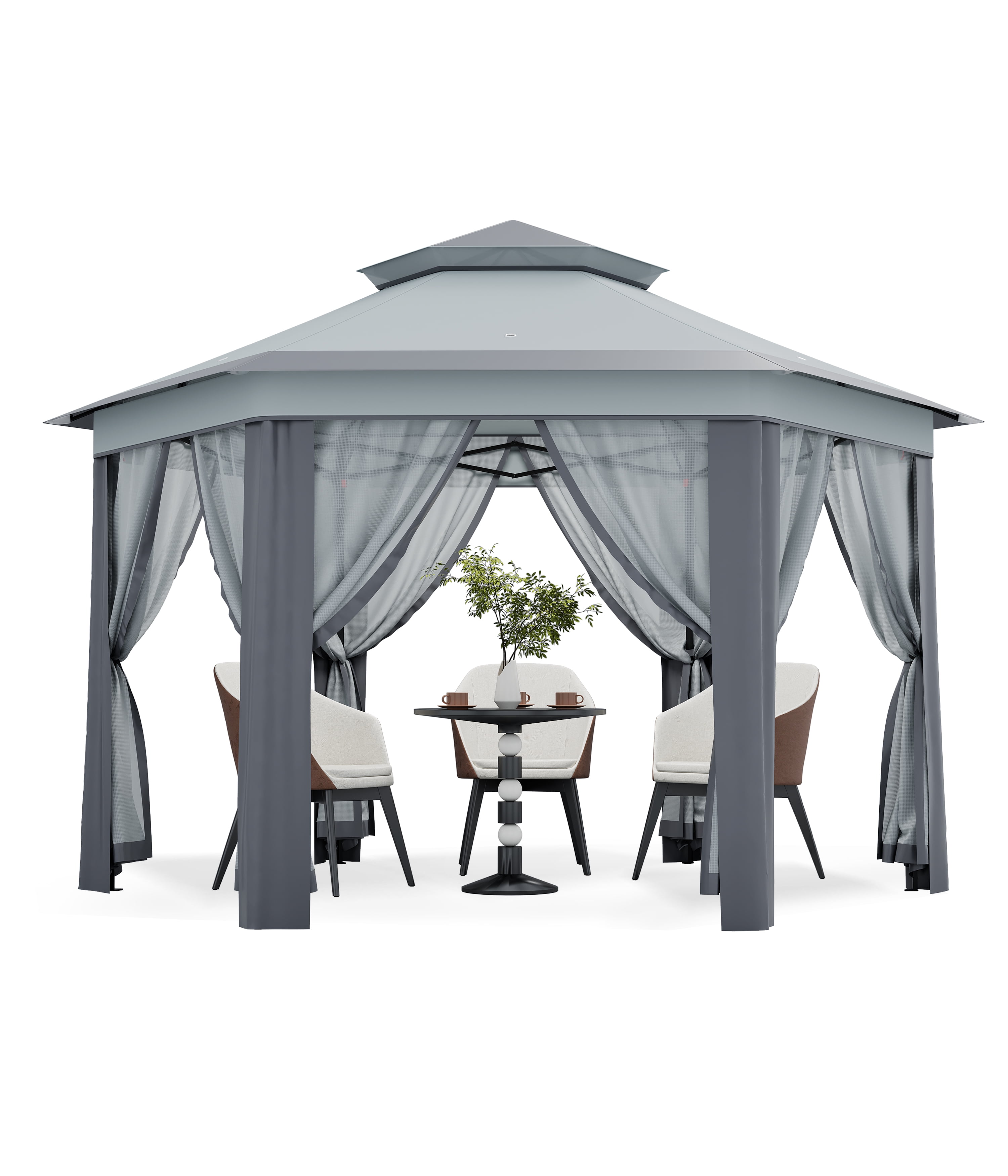 13' x 13' Pop-Up Gazebo, Hexagonal Canopy Shelter with 6 Zippered Mesh ...