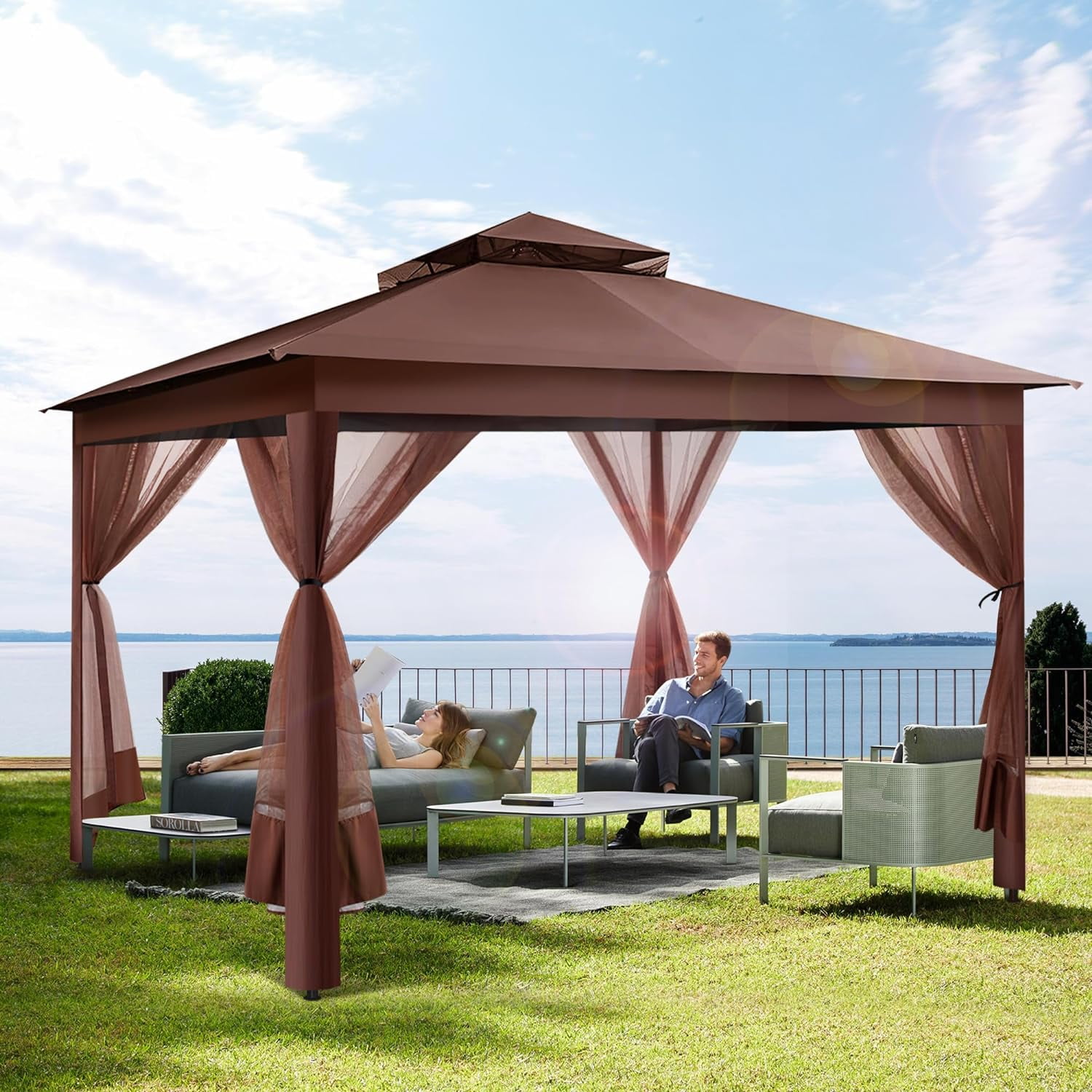 13'x 13' Pop Up Gazebo with Mosquito Netting, Outdoor Gazebo Waterproof ...