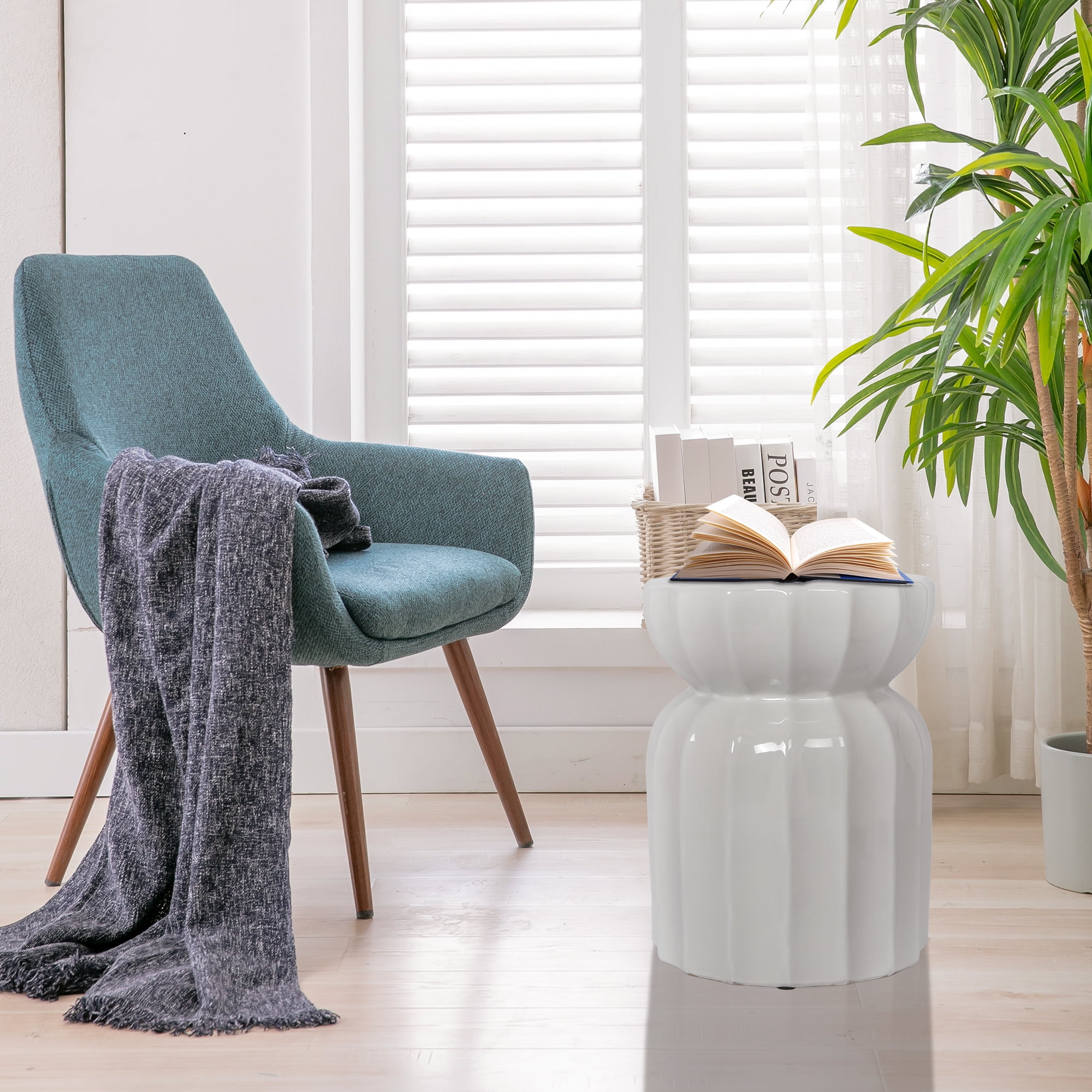 13" x 17" Glazed Ceramic Drum Stool - Indoor/Outdoor Side Table ...