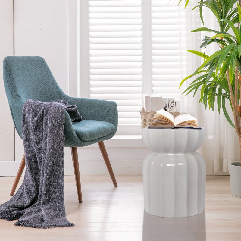 13" x 17" Glazed Ceramic Drum Stool - Indoor/Outdoor Side Table ...