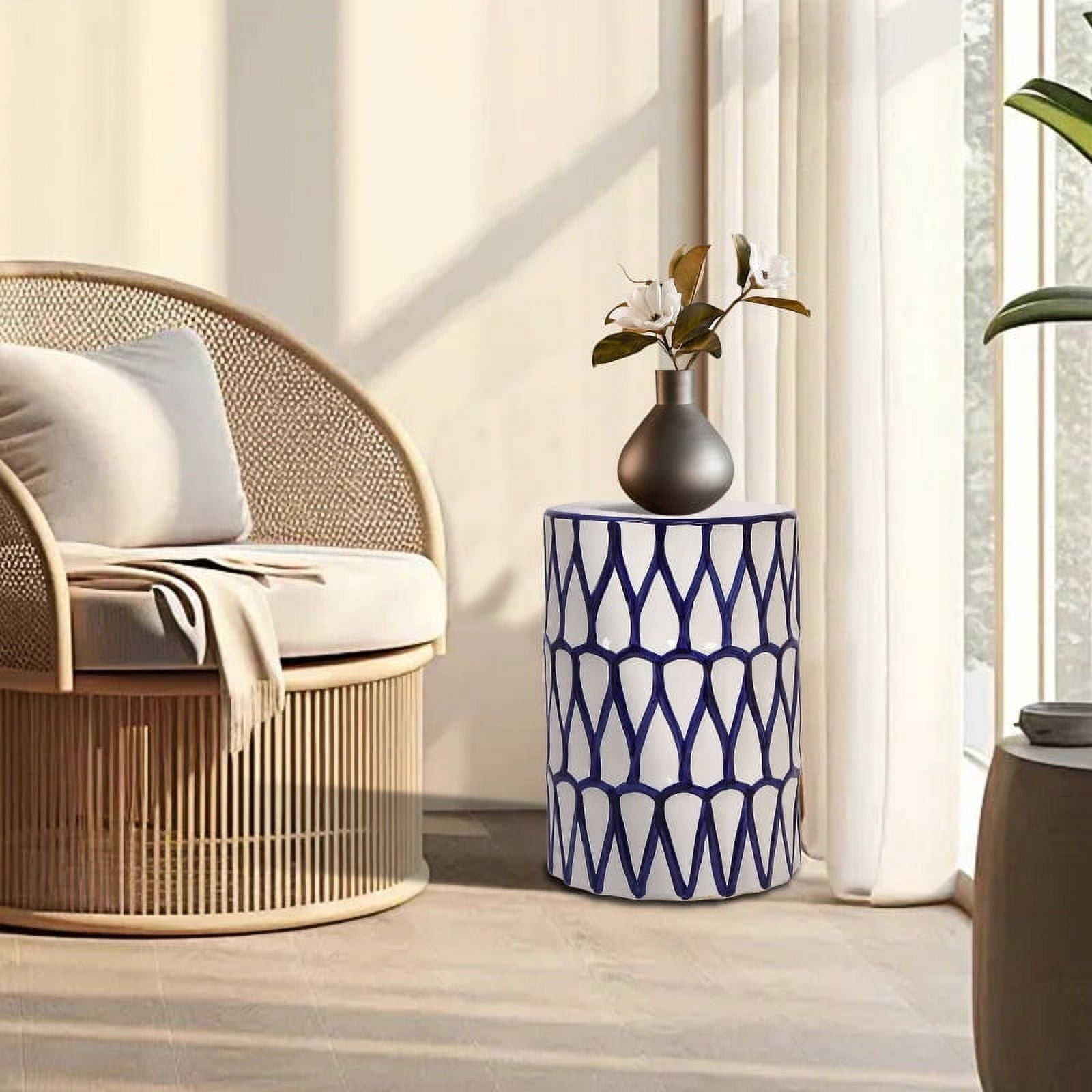 13" x 17" Glazed Ceramic Drum Stool - Indoor/Outdoor Side Table ...