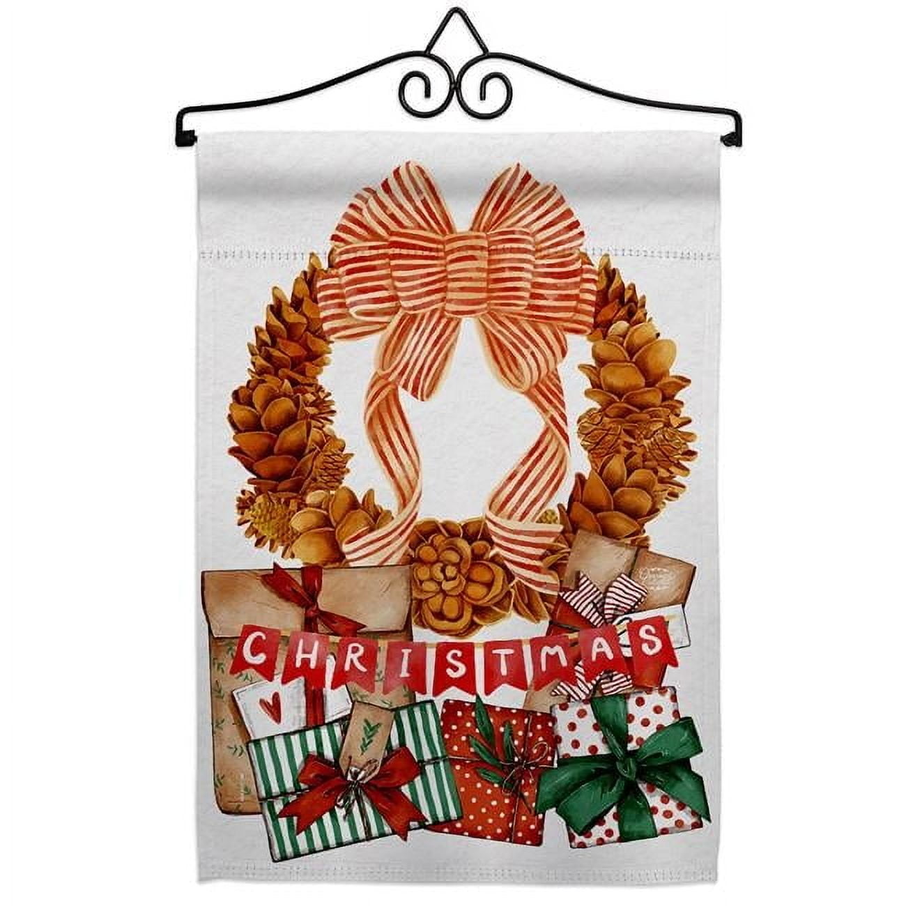 13 x 18.5 in. Pine Cone Wreath Garden Flag Set for Wintertime Christmas ...