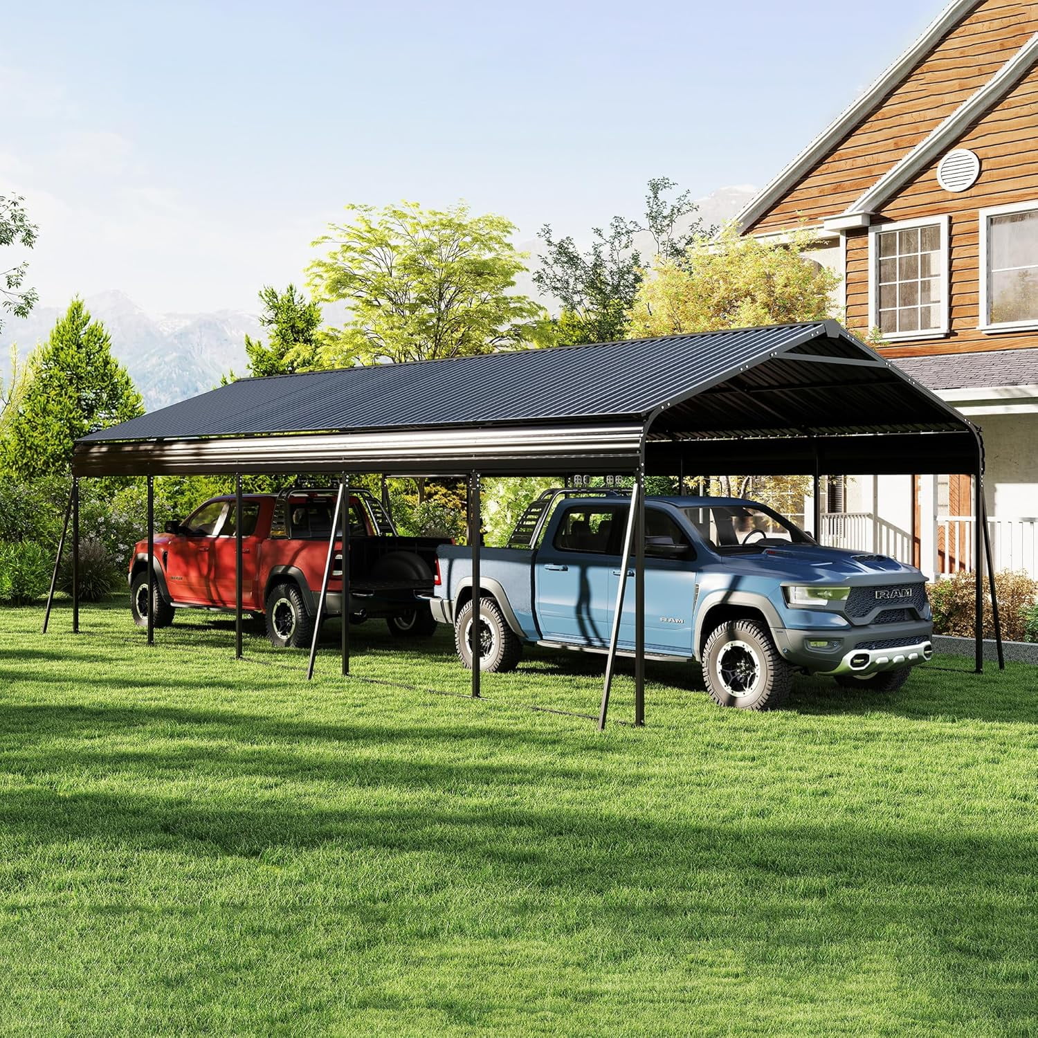 13 x 26.5 FT Metal Carport for 2 Cars, Heavy-Duty Steel Car Canopy with ...