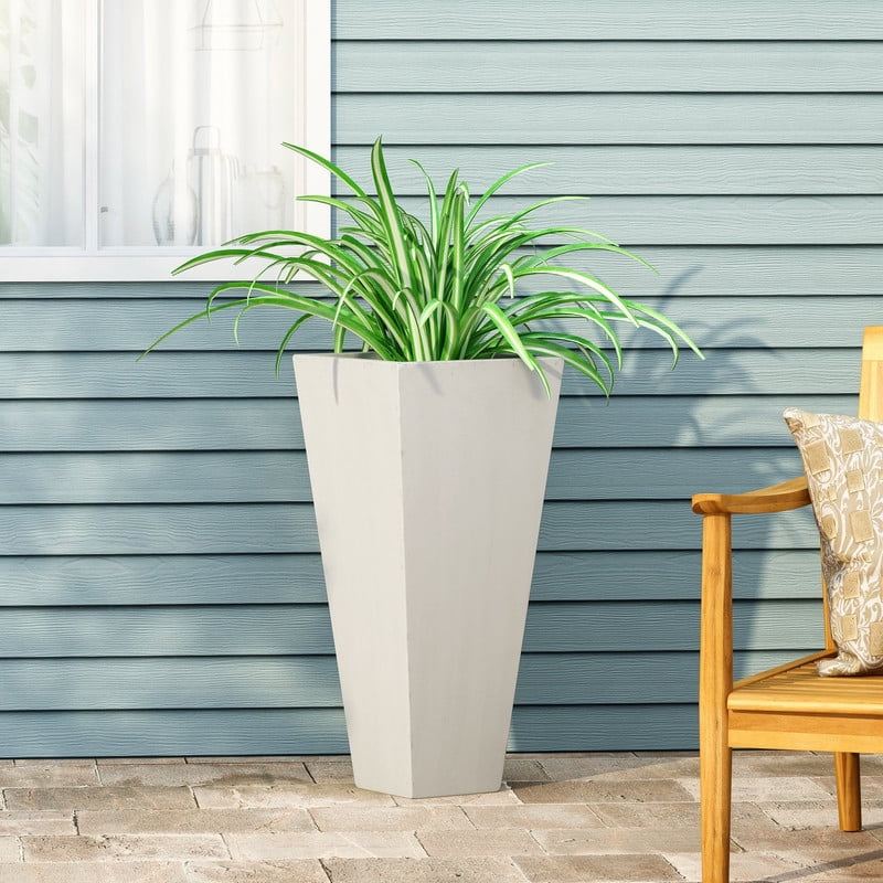 13" x 28.5" Modern Outdoor White Matte MGO Cast Stone Plant Pot Planter ...