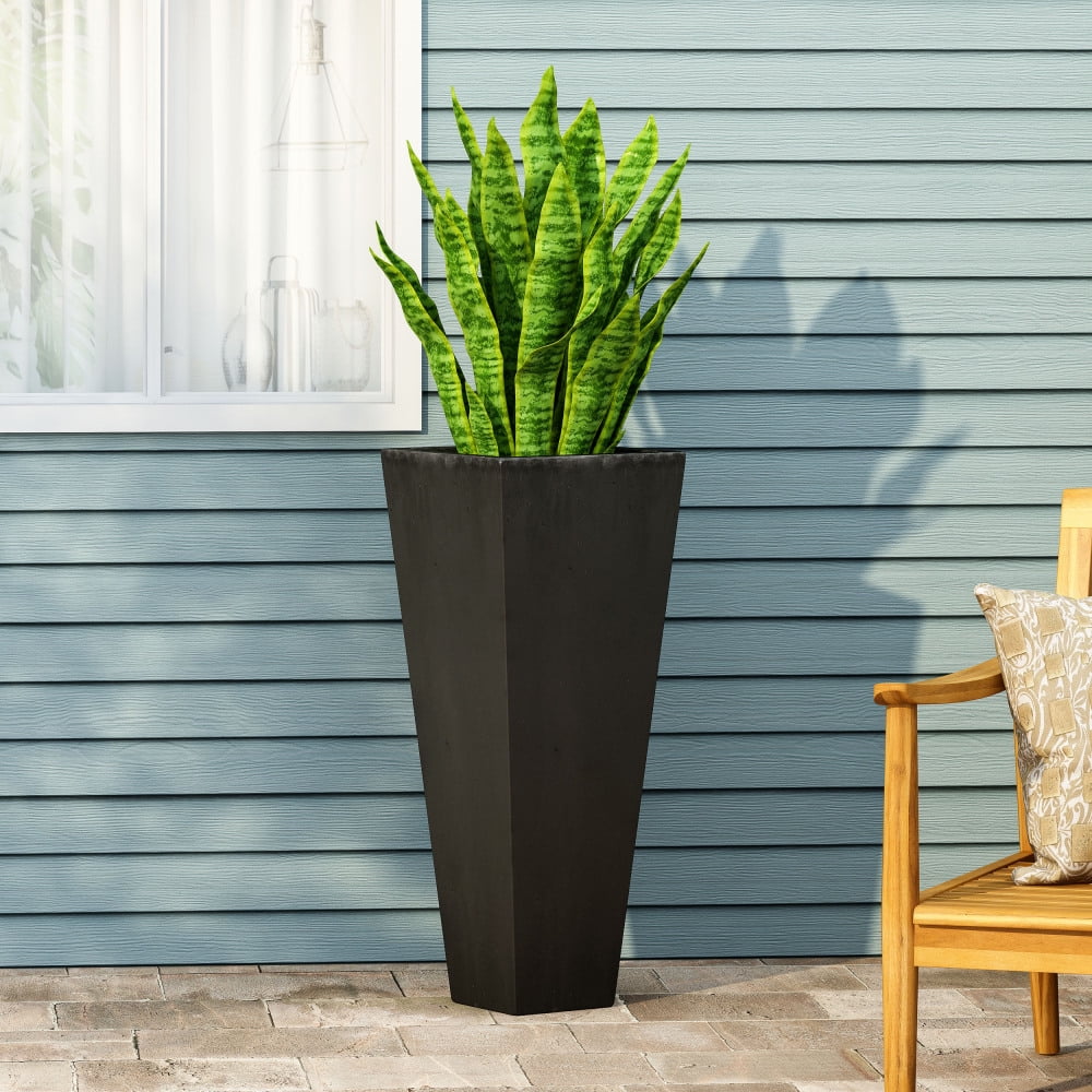 13" x 32.5" Outdoor Modern MGO Cast Stone Planter, Black - Walmart.com