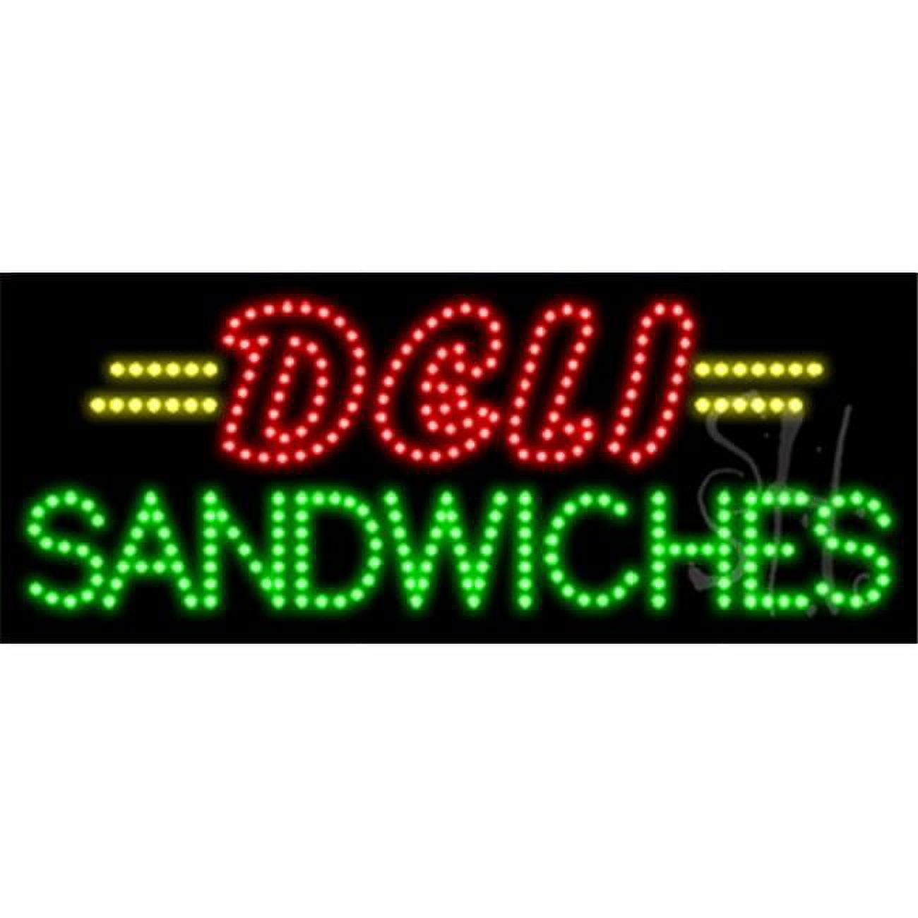 13 x 32 x 1 in. Deli Sandwiches Animated LED Sign - Red, Green & Yellow ...