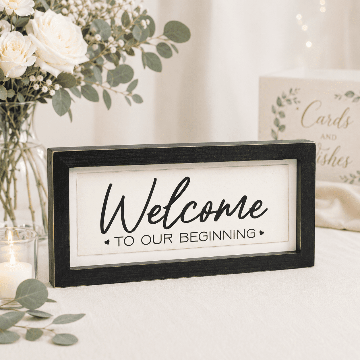 13" x 6" Reversible Wood Frame Sign - Beginning/Ever After | White and ...