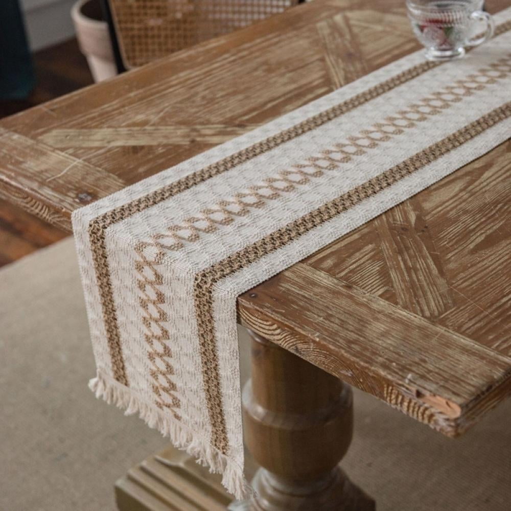 Farmhouse Style 13 x 63 inch Table Runner, Cotton Linen with Handmade ...