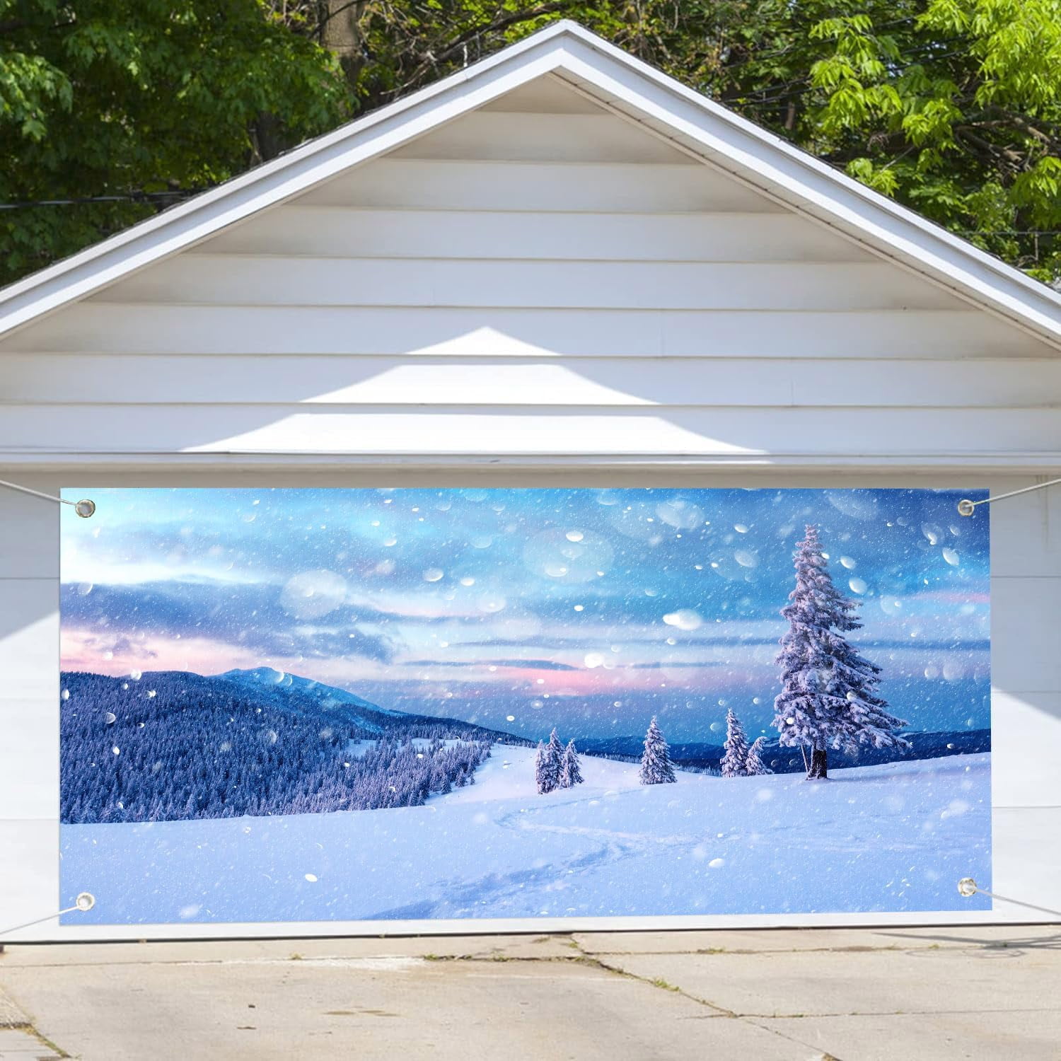 13 x 6ftWinter Snow Forest Garage Door Decoration Background Christmas ...